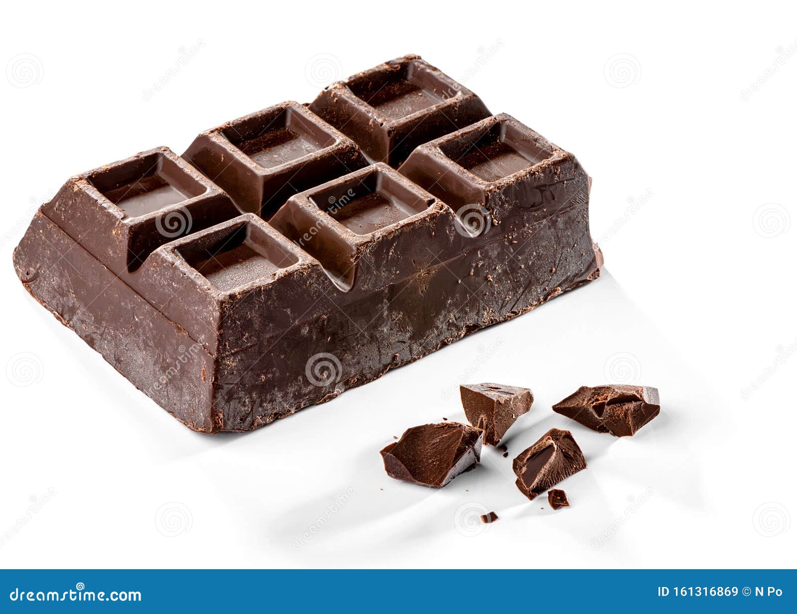 Chocolate Slab with Pieces Close-up Isolated on White Background Stock ...