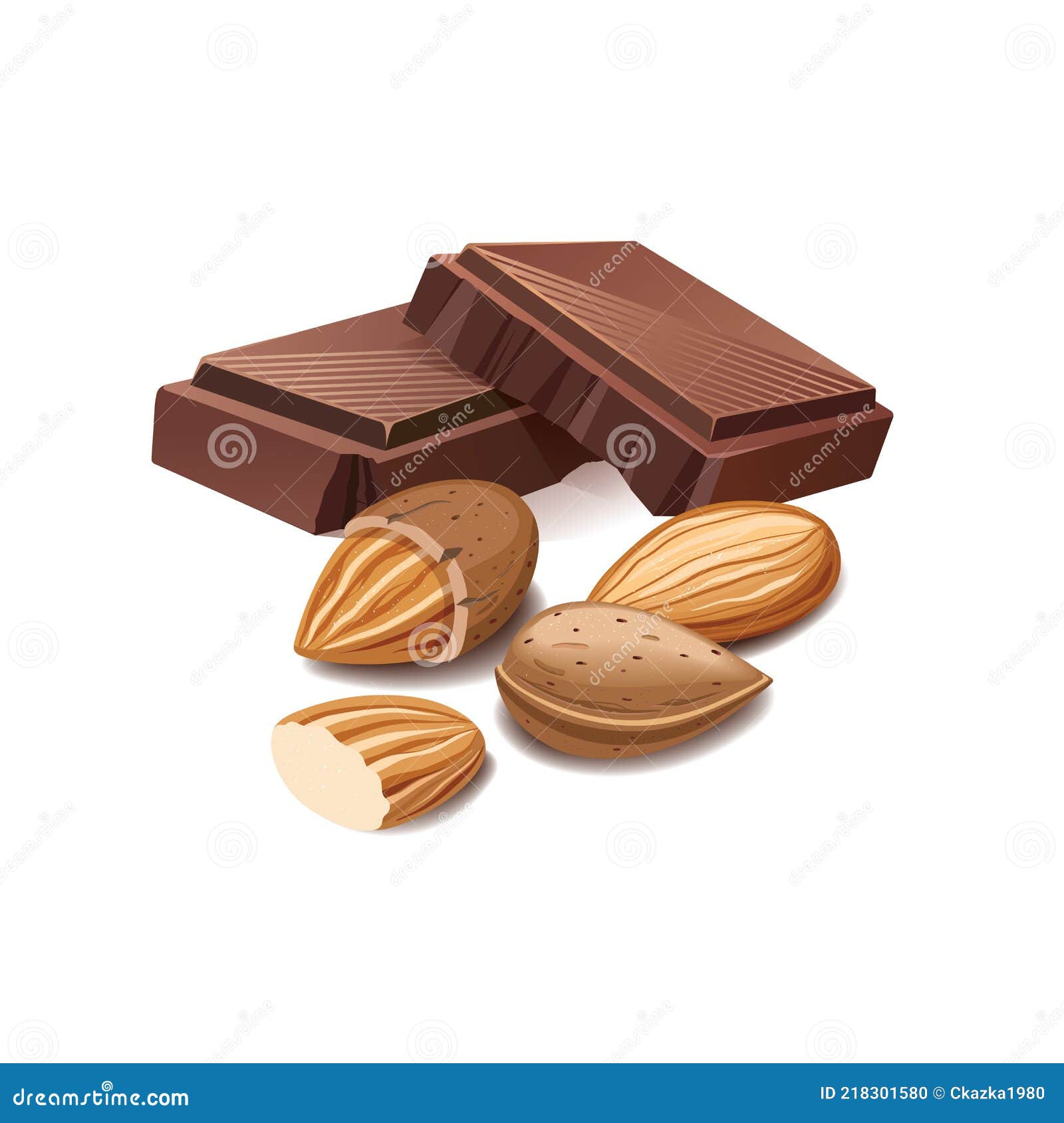 Chocolate Slices With Almonds Vector Illustration Stock Vector