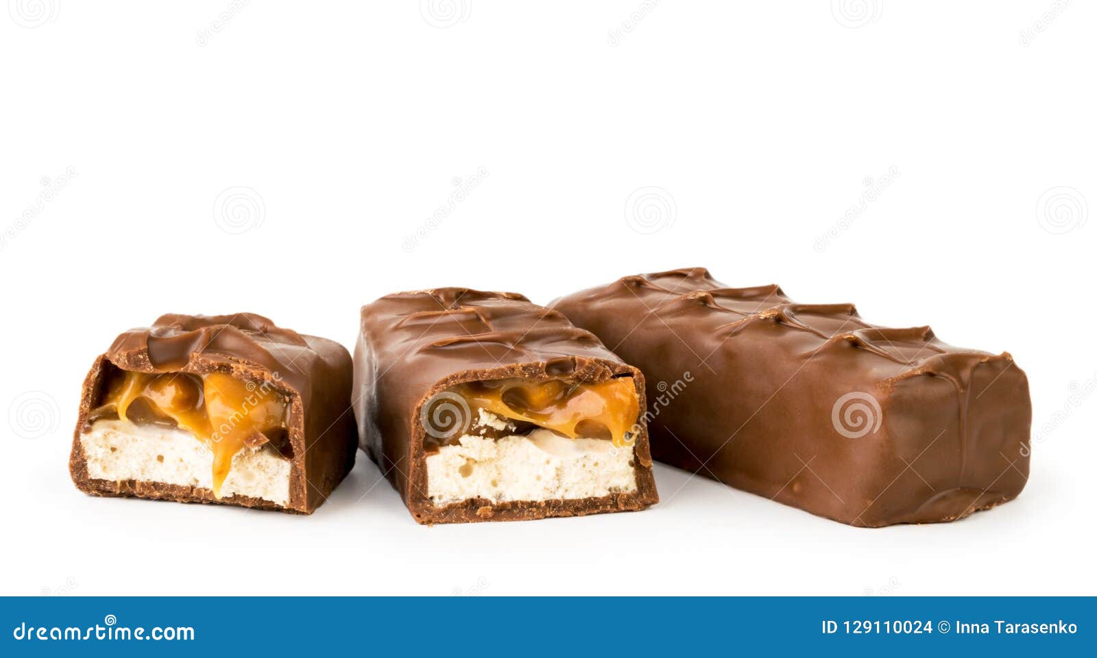 Chocolate Snickers and Two Halves on a White, Isolated. Stock Photo ...