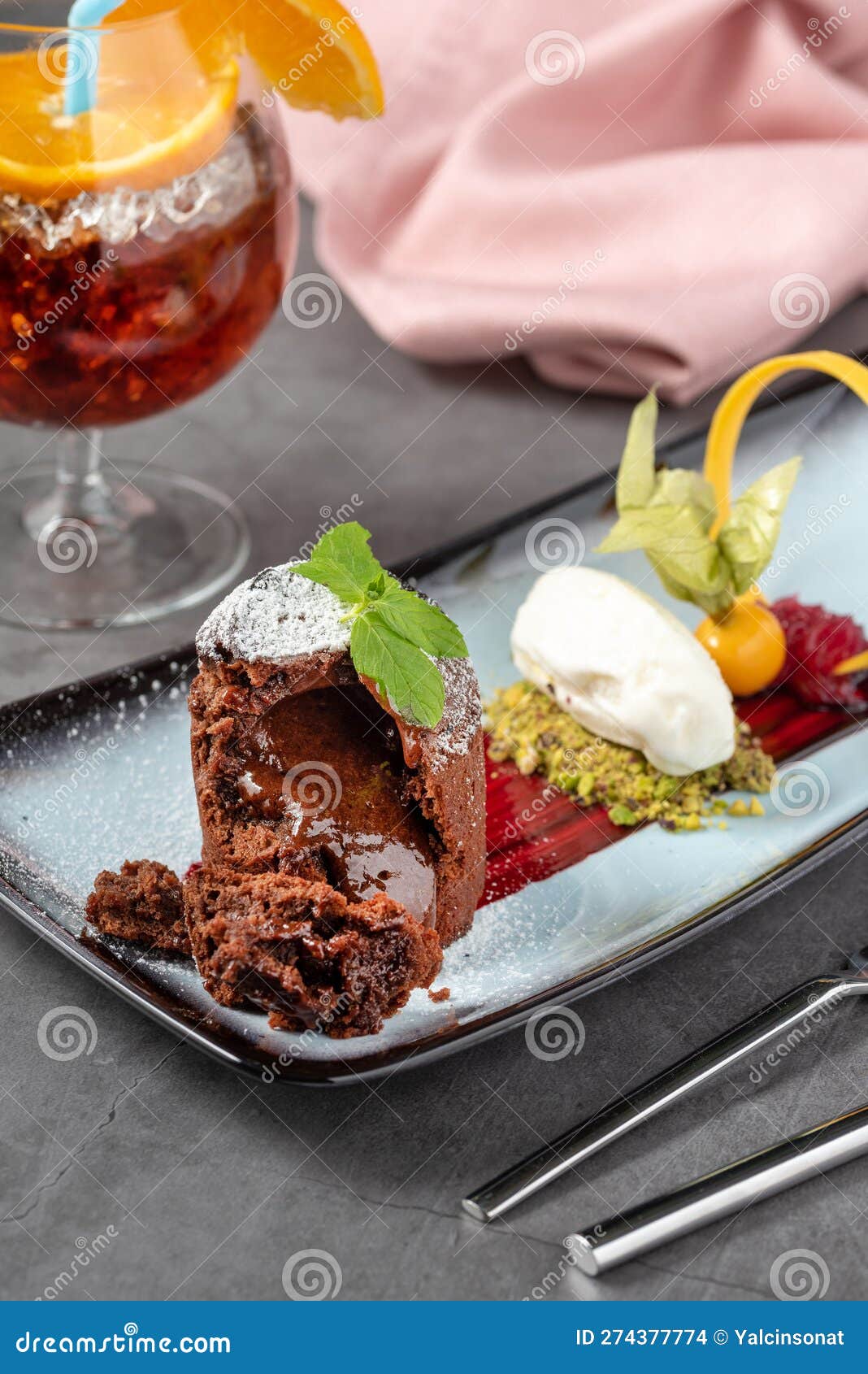 Chocolate Souffle with Ice Cream Served in a Fine Dining Restaurant ...