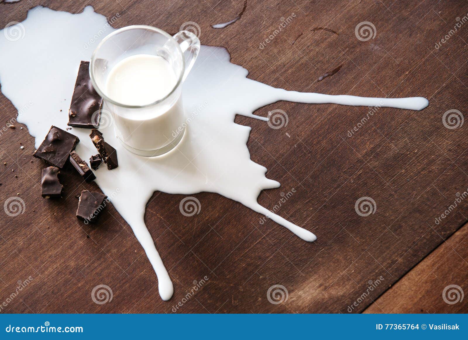 Chocolate and Spilled Milk on the Table. Stock Photo - Image of morning ...