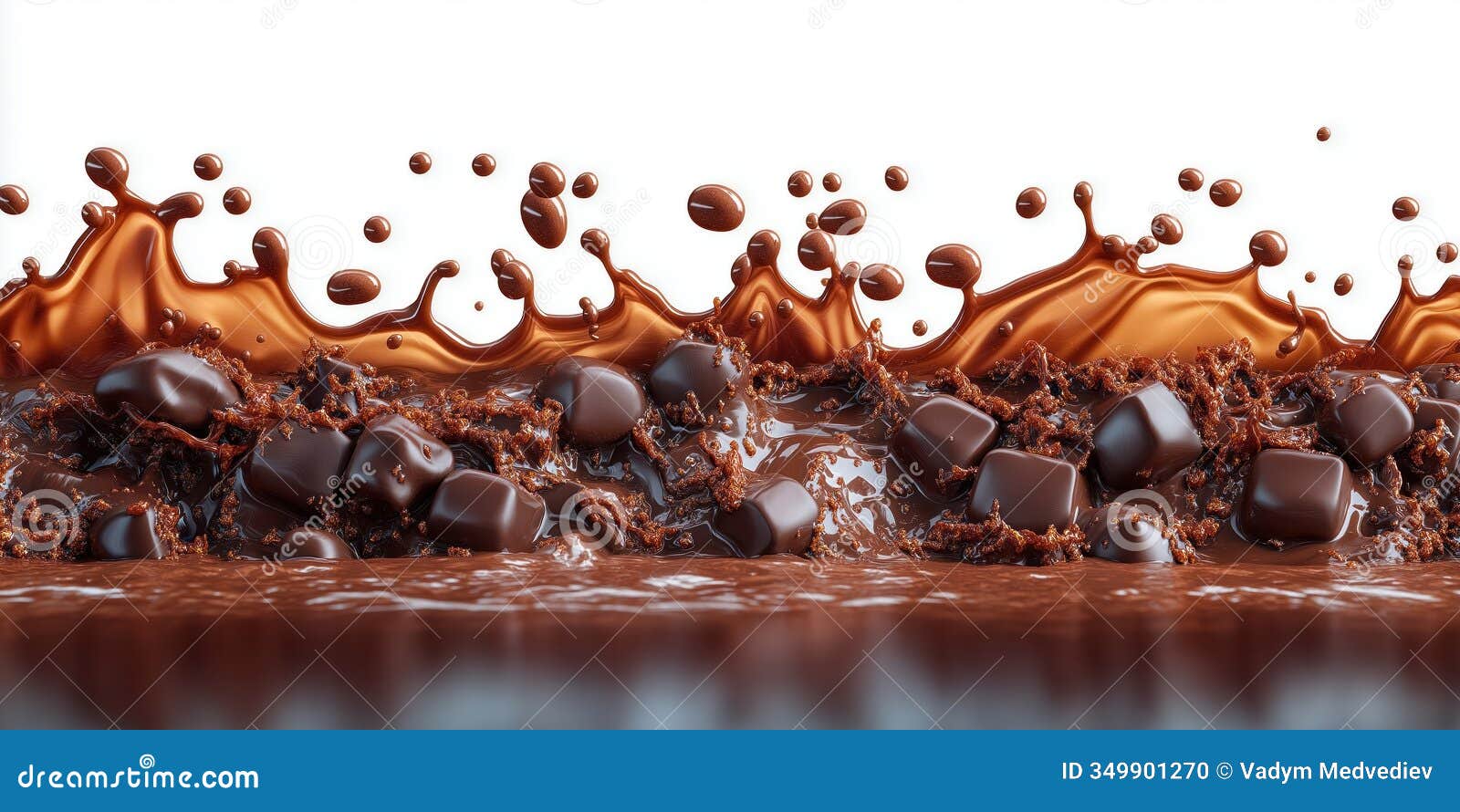Chocolate Splash Border Seamless Pattern. Melted Chocolate with Splashes, Chocolate Cubes Stock ...