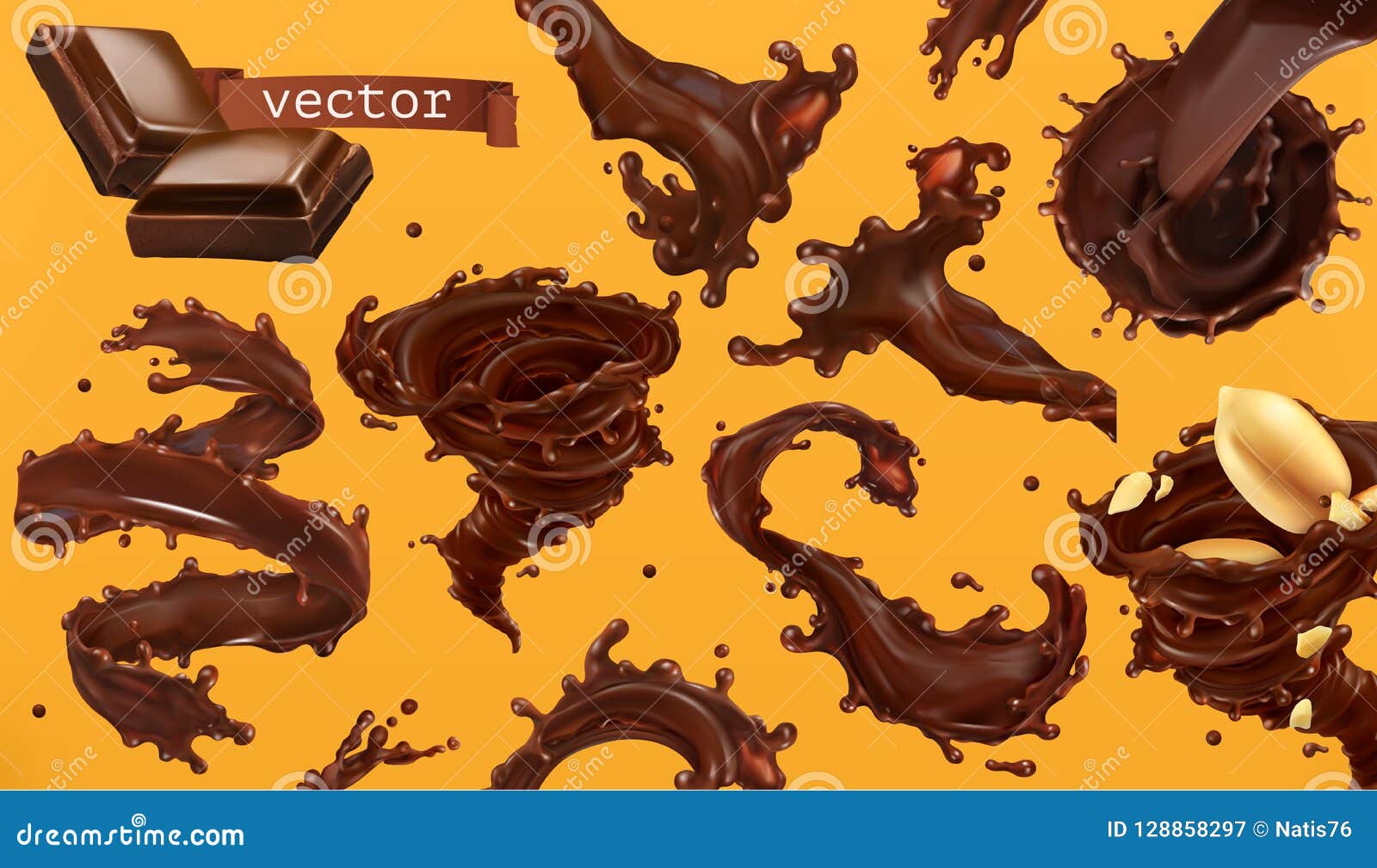 Chocolate Splash. 3d Vector Icon Set Stock Vector - Illustration of ...