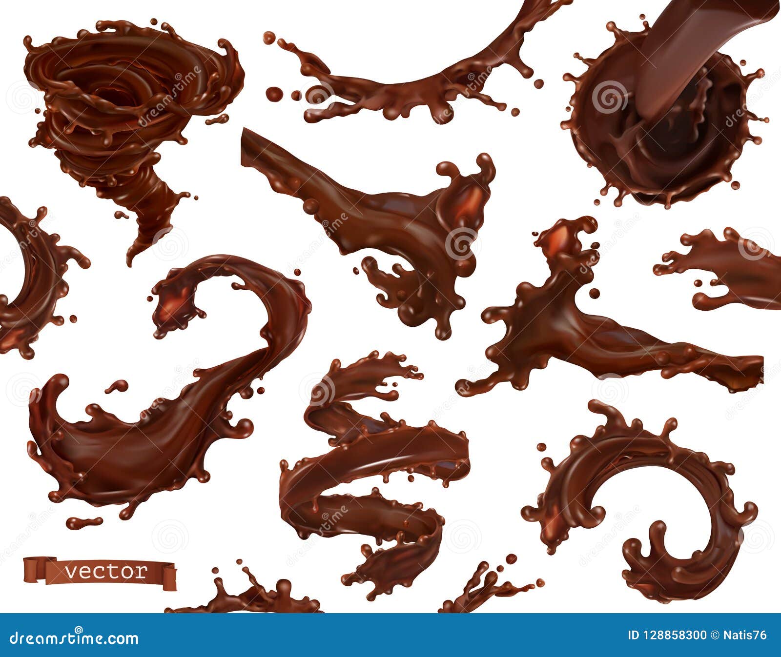 Chocolate Splash. 3d Vector Set Stock Vector - Illustration of beverage ...