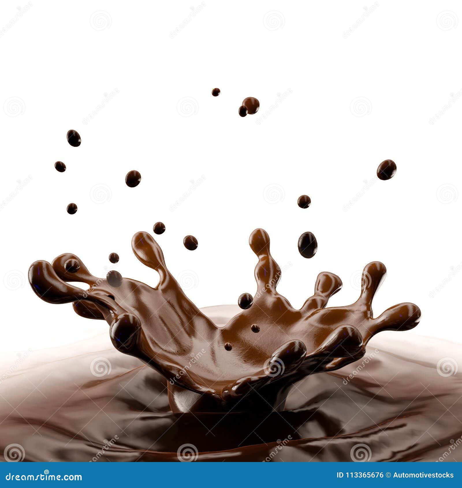 Chocolate Splash with Droplets Isolated. 3D Illustration Stock ...