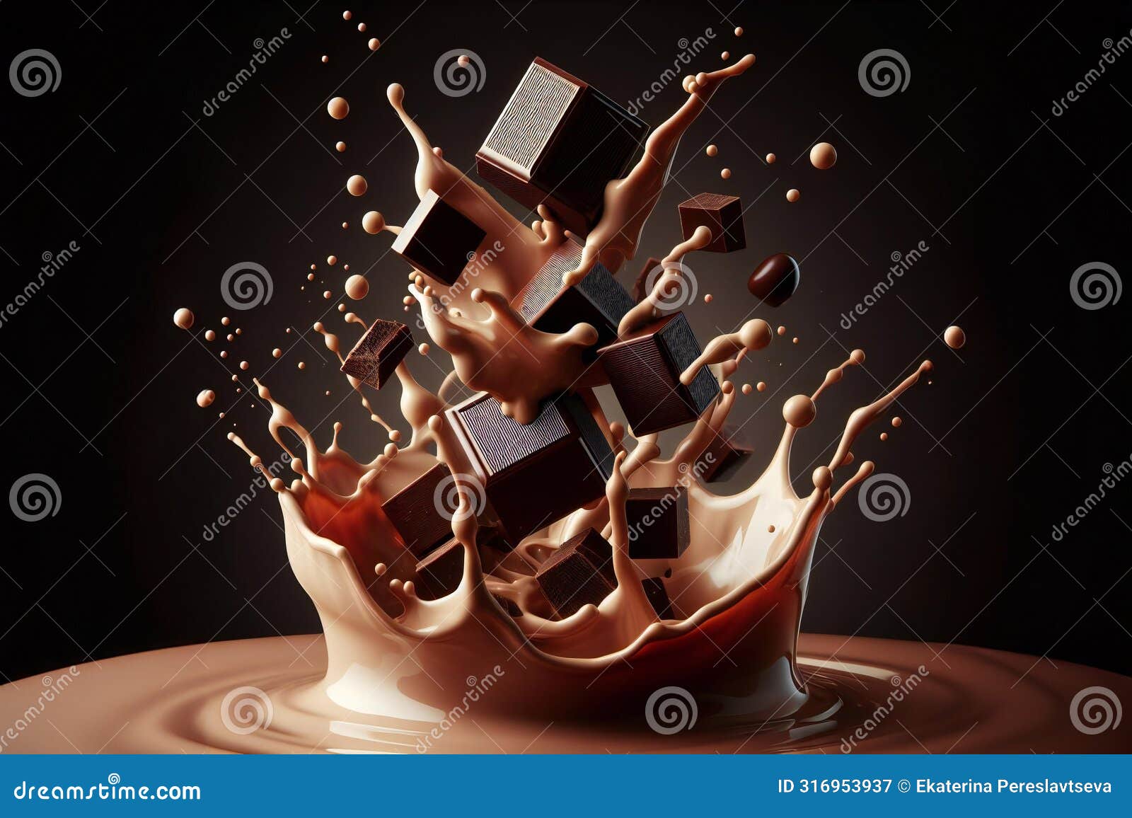 A Chocolate Splash with Chocolate Pieces Floating in Milk. World ...