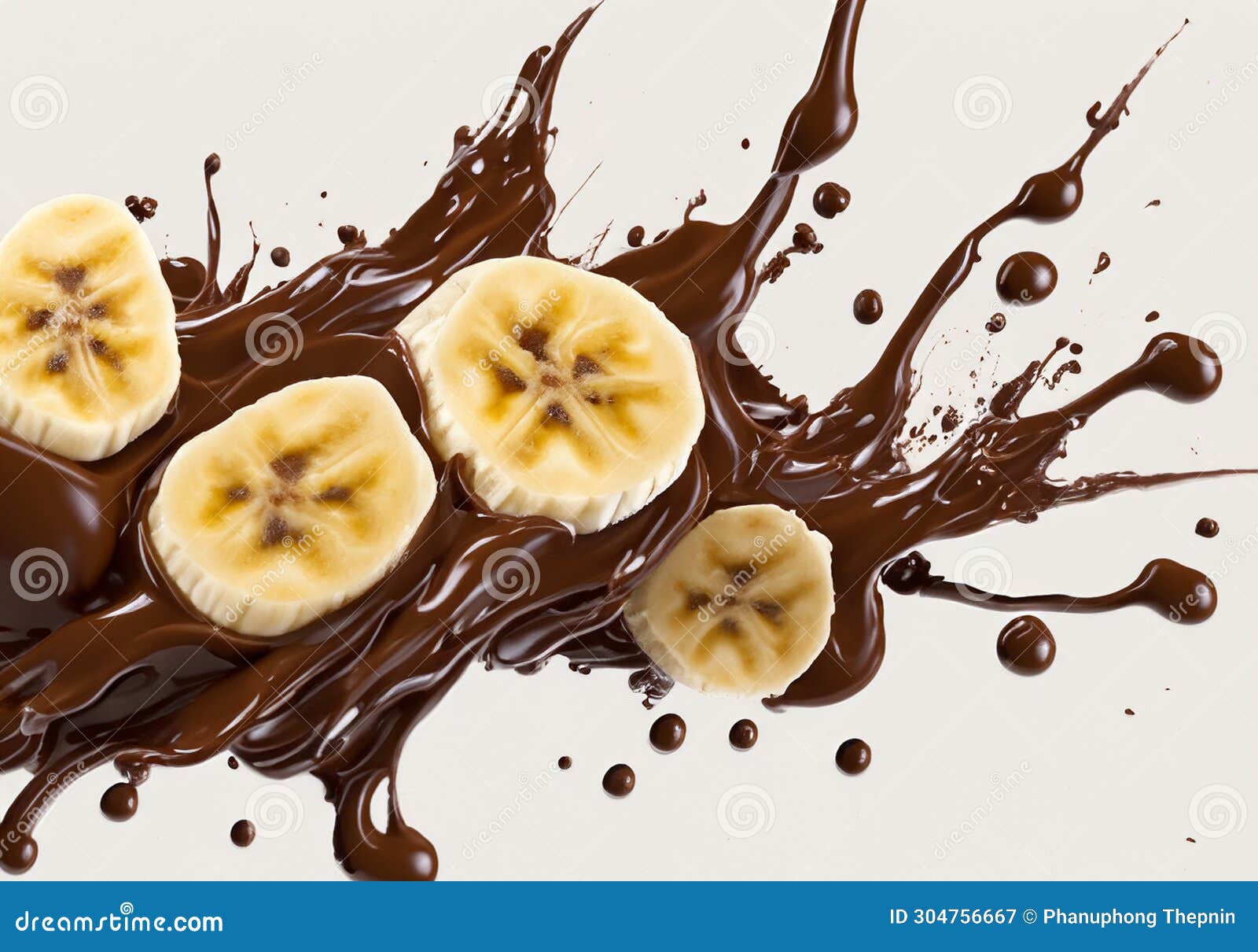 Chocolate Splash with Sliced Bananas Stock Illustration - Illustration ...