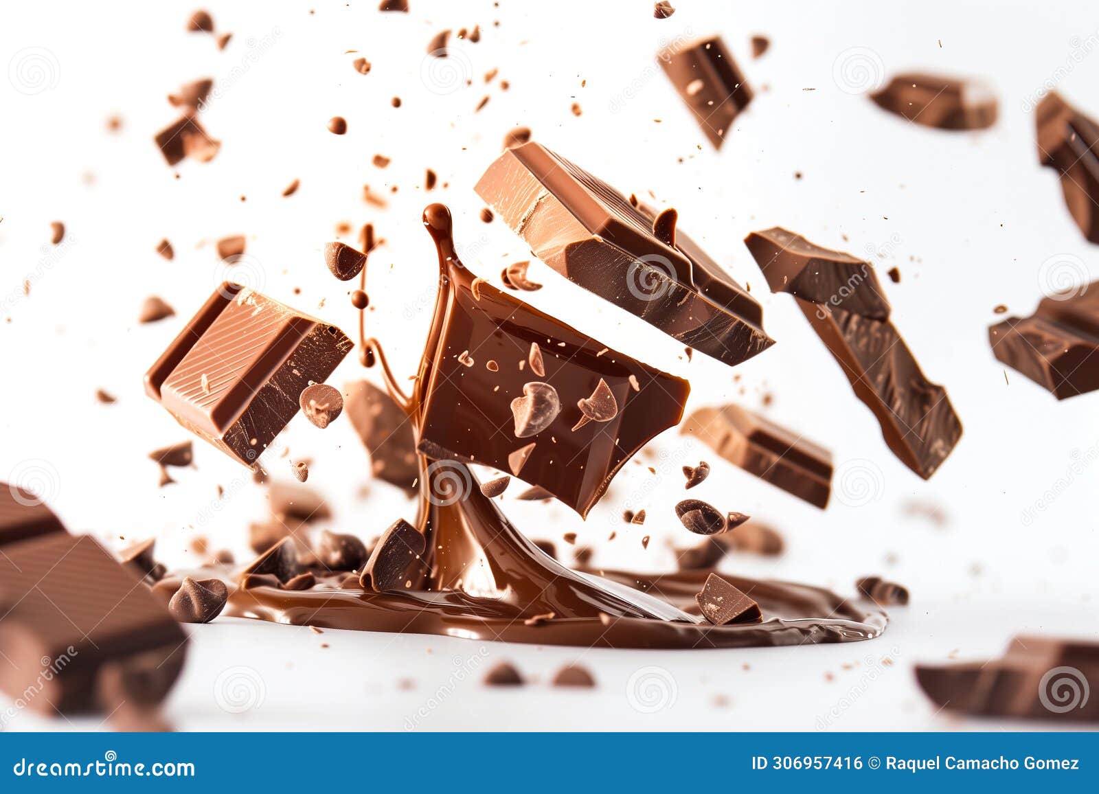 Chocolate Splashes with Pieces of Chocolate Isolated on White ...