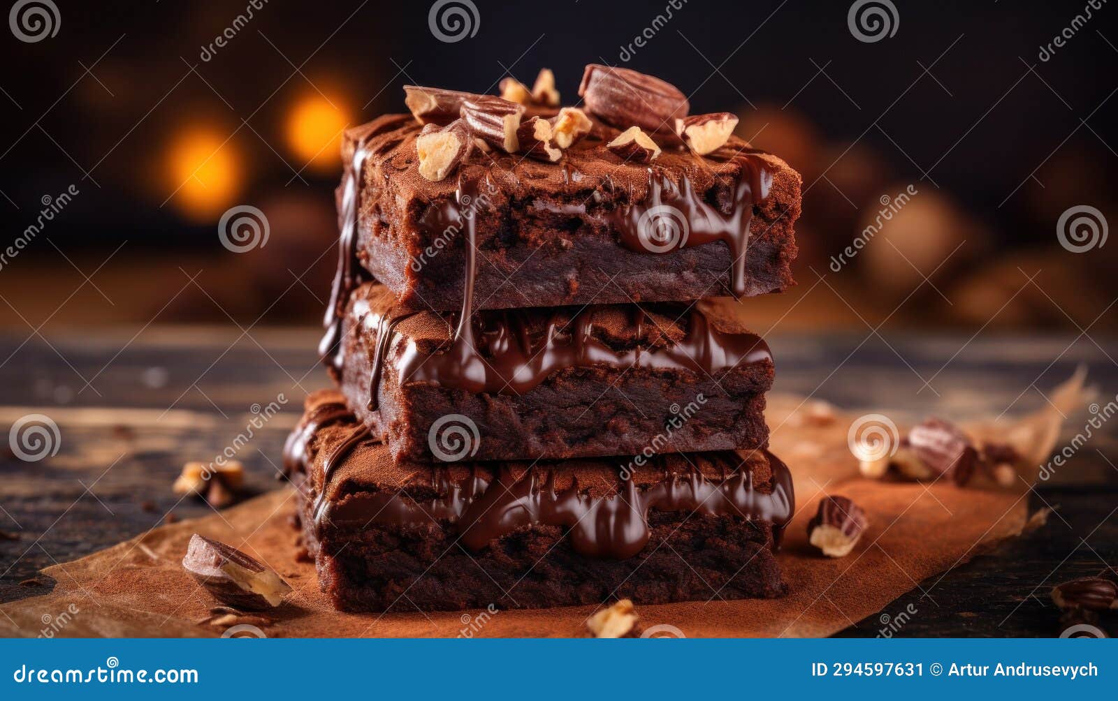 Chocolate Spongy Brownie Cakes With Melted Chocolate And Berries ...
