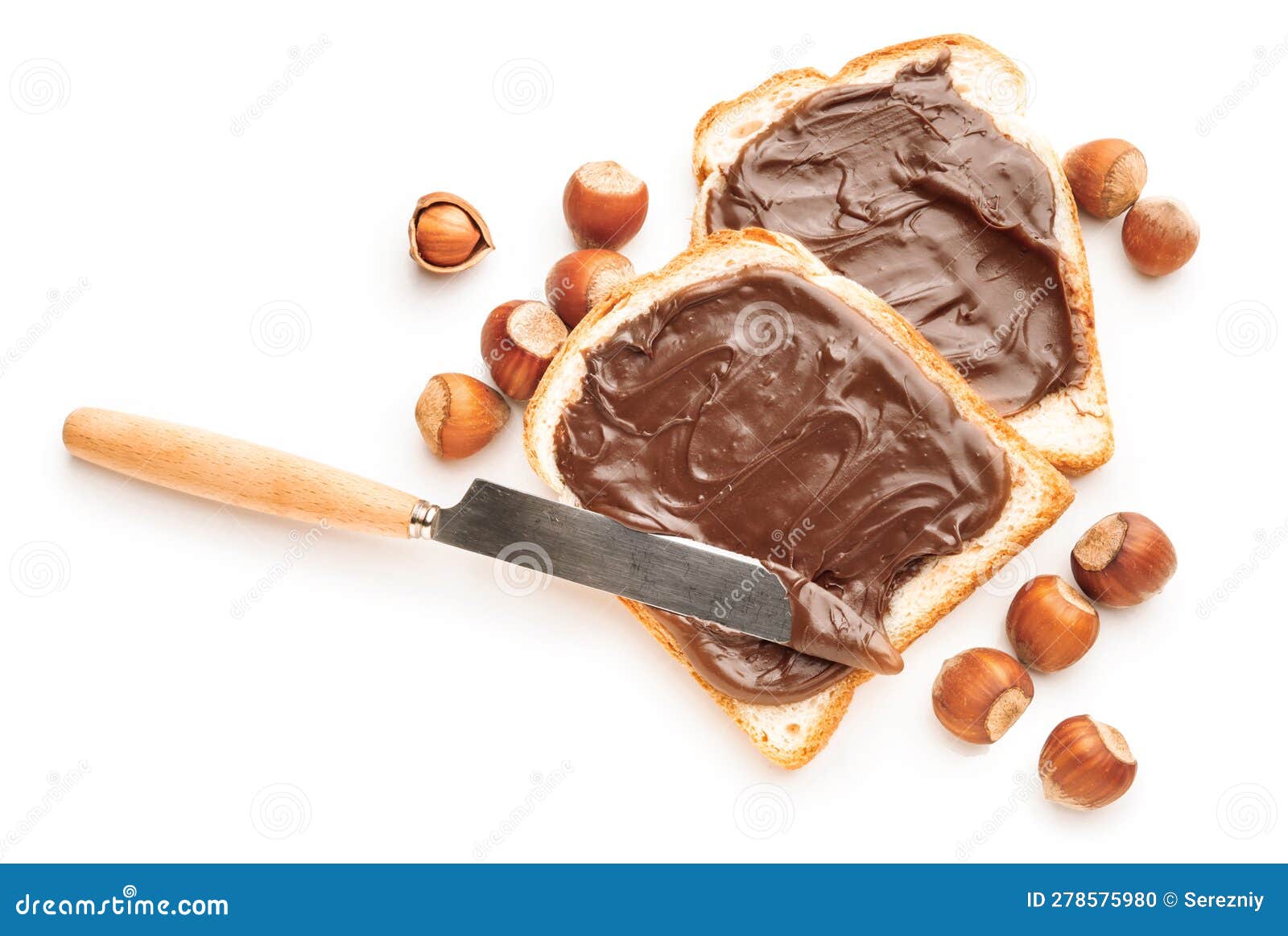 Fresh Bread with Chocolate Paste on White Background Stock Photo ...