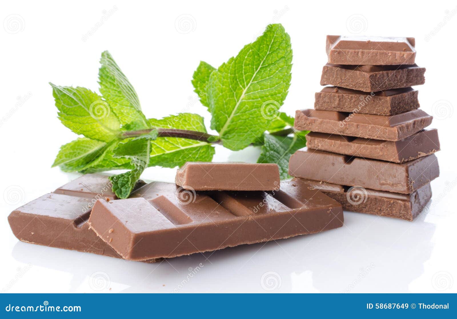 Chocolate Squares with Fresh Mint Stock Image - Image of milk ...