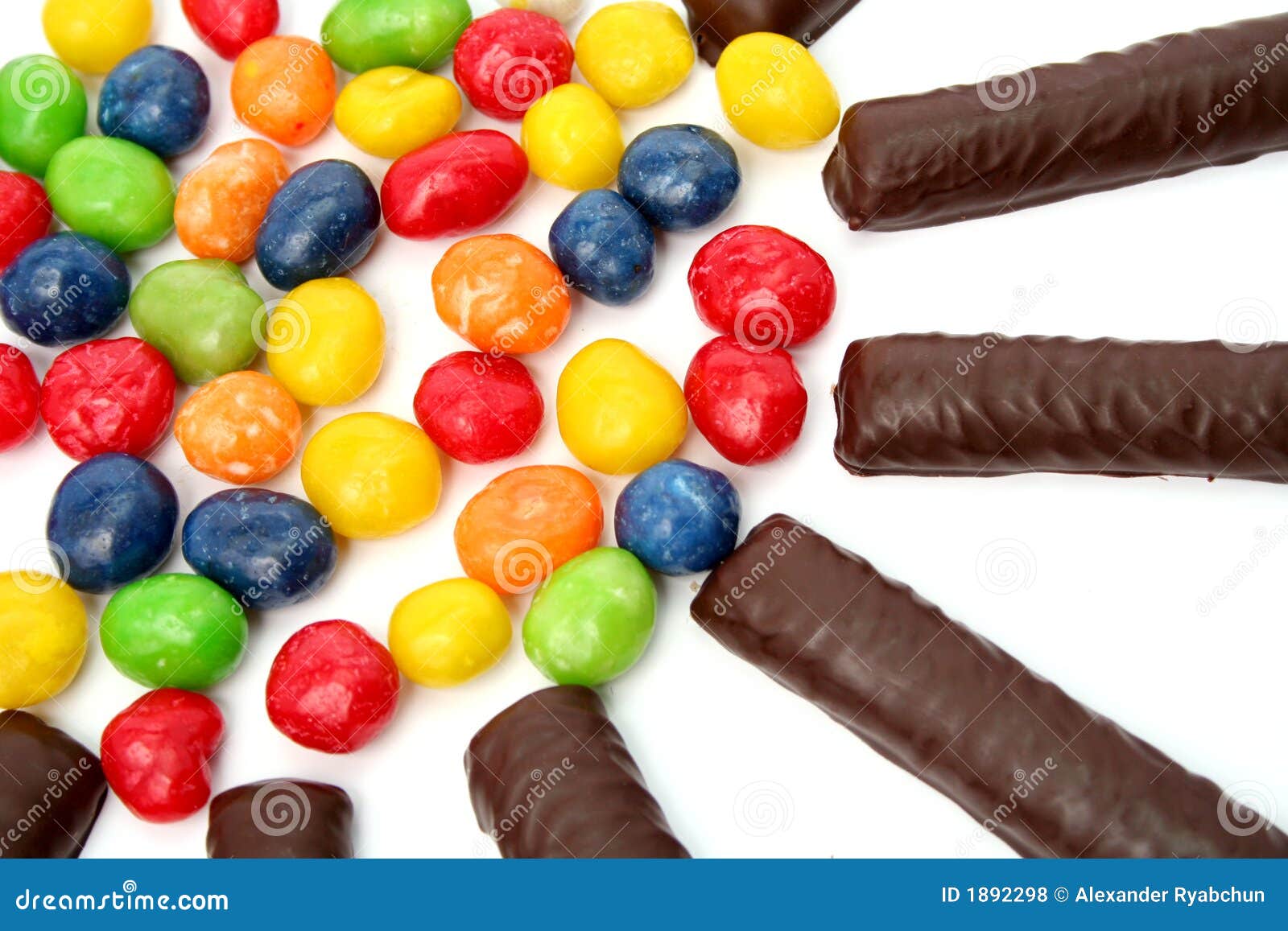 Chocolate Sticks with a Cream and the Multi-coloured Sweets Isol Stock ...