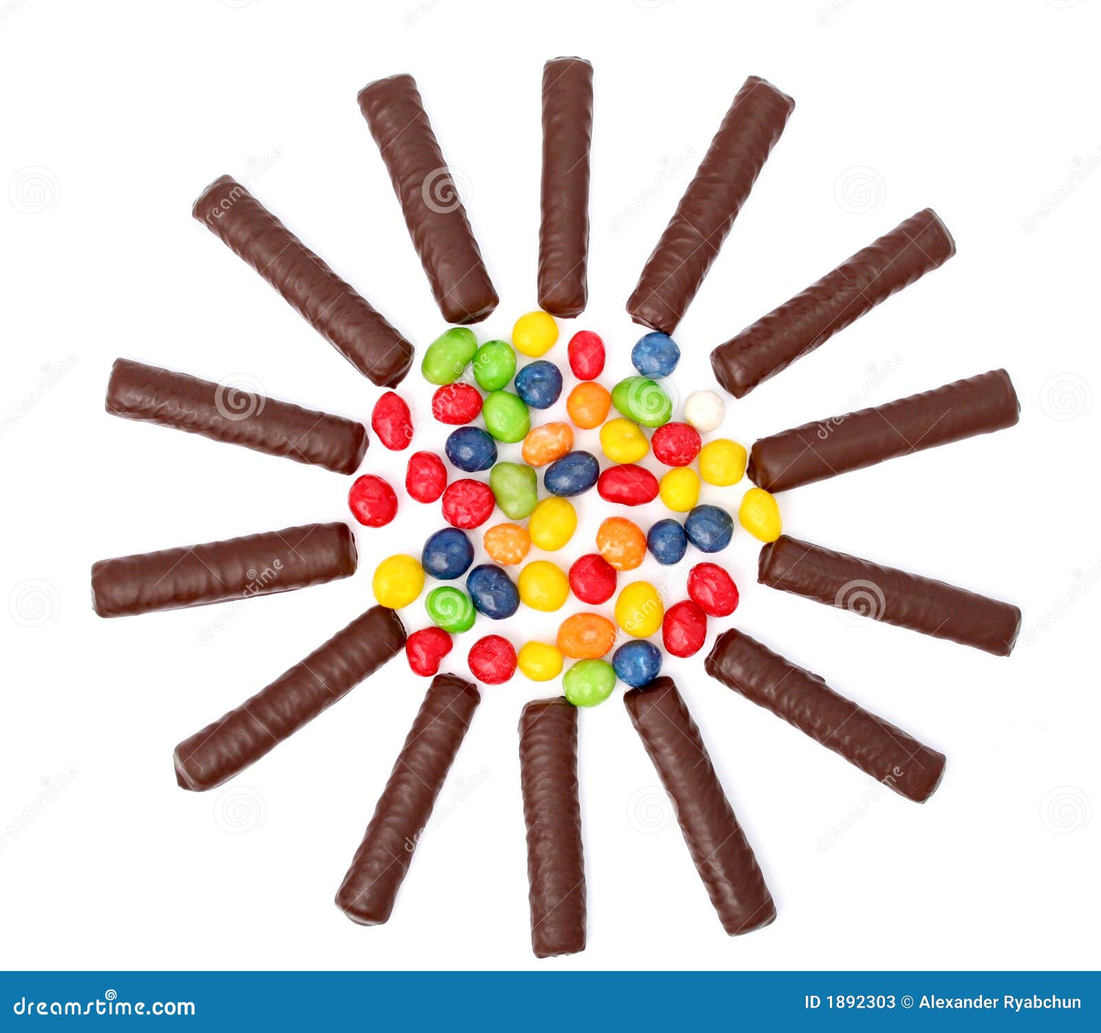 Chocolate Sticks with a Cream and the Multi-coloured Sweets Isol Stock ...
