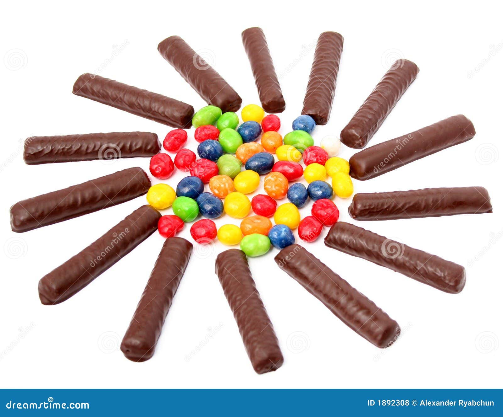Chocolate Sticks with a Cream and the Multi-coloured Sweets Isol Stock ...
