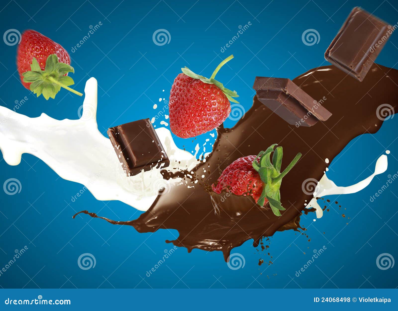 Chocolate and Strawberry Falls into Milk Stock Photo - Image of eating ...