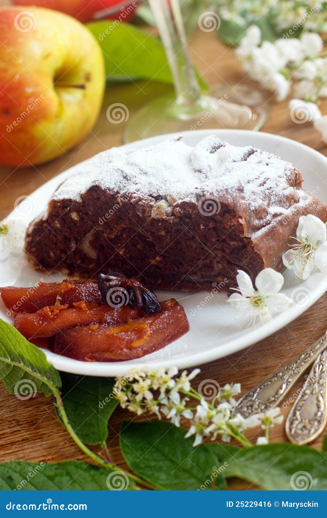 Chocolate Strudel and Apple Compote Stock Photo - Image of spicy ...