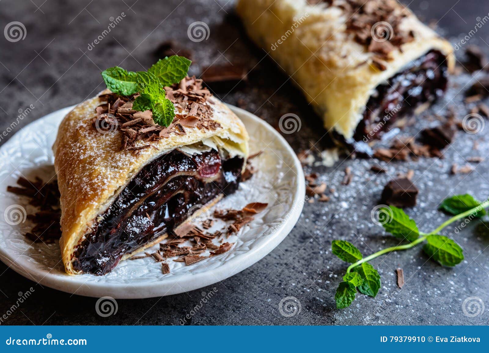 Chocolate Strudel with Cherry Stock Photo - Image of birthday, cake ...