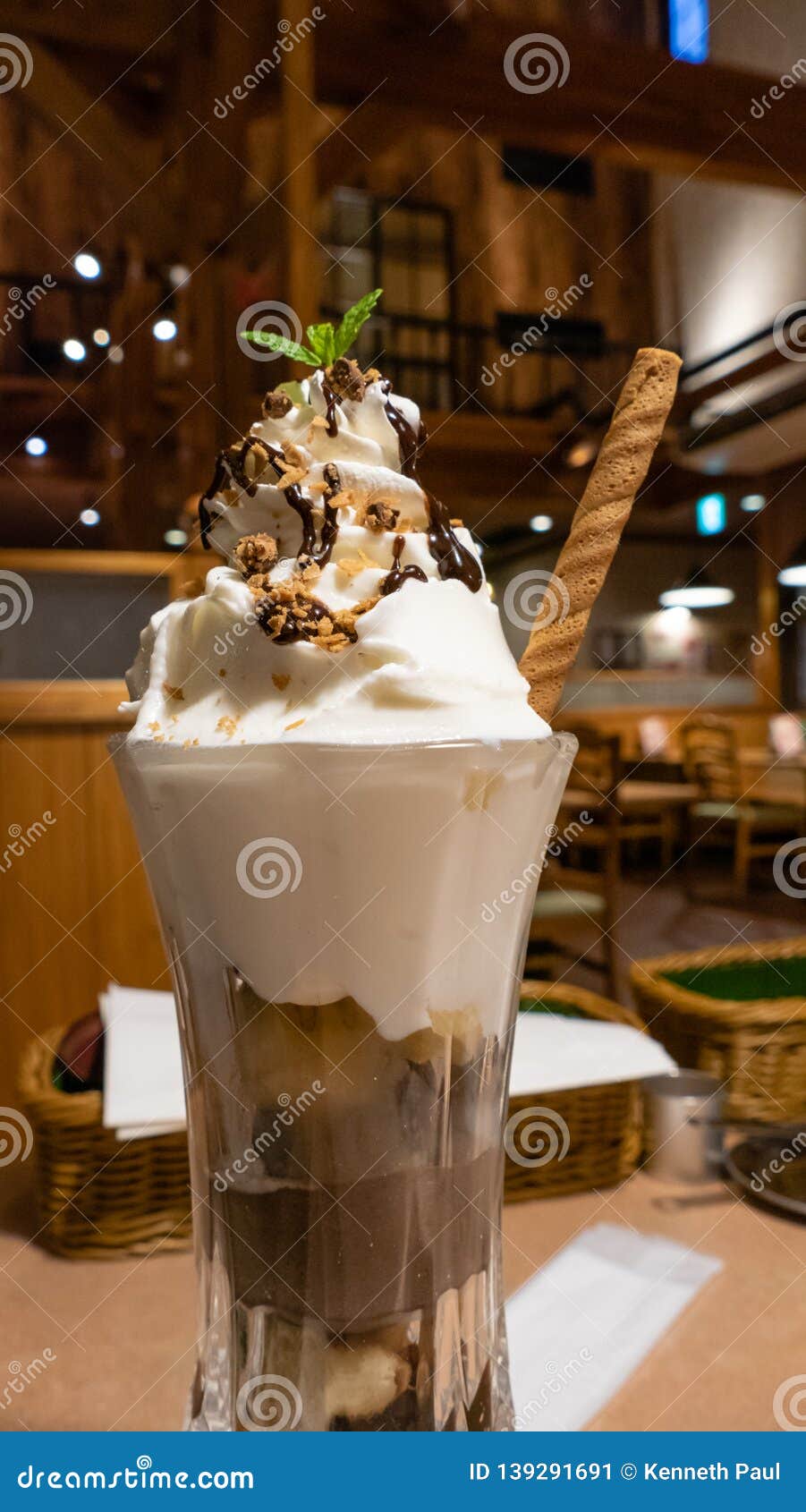 Chocolate Sundae with Egg Roll Stock Image - Image of isolated, toffee ...