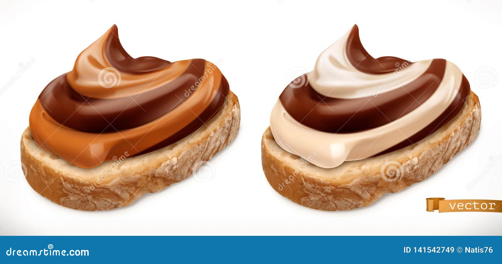 Chocolate Swirl Duo Spread On Bread. 3d Vector Realistic Icon ...