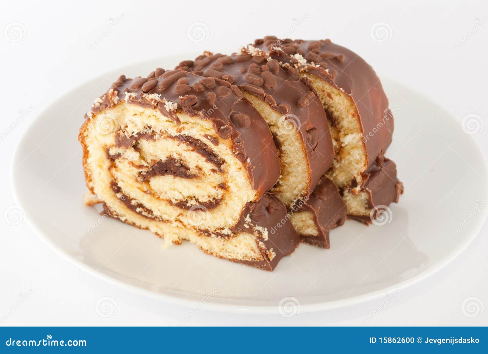 Chocolate Swiss Roll on a Plate Stock Photo - Image of sugar, meal ...