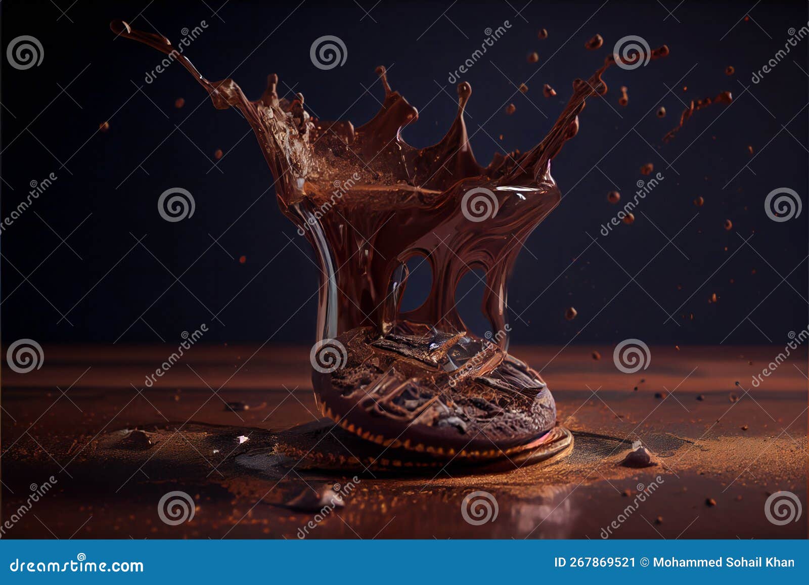 Chocolate Syrup Spilling Over Biscuits a Dark and Moody Background AI ...