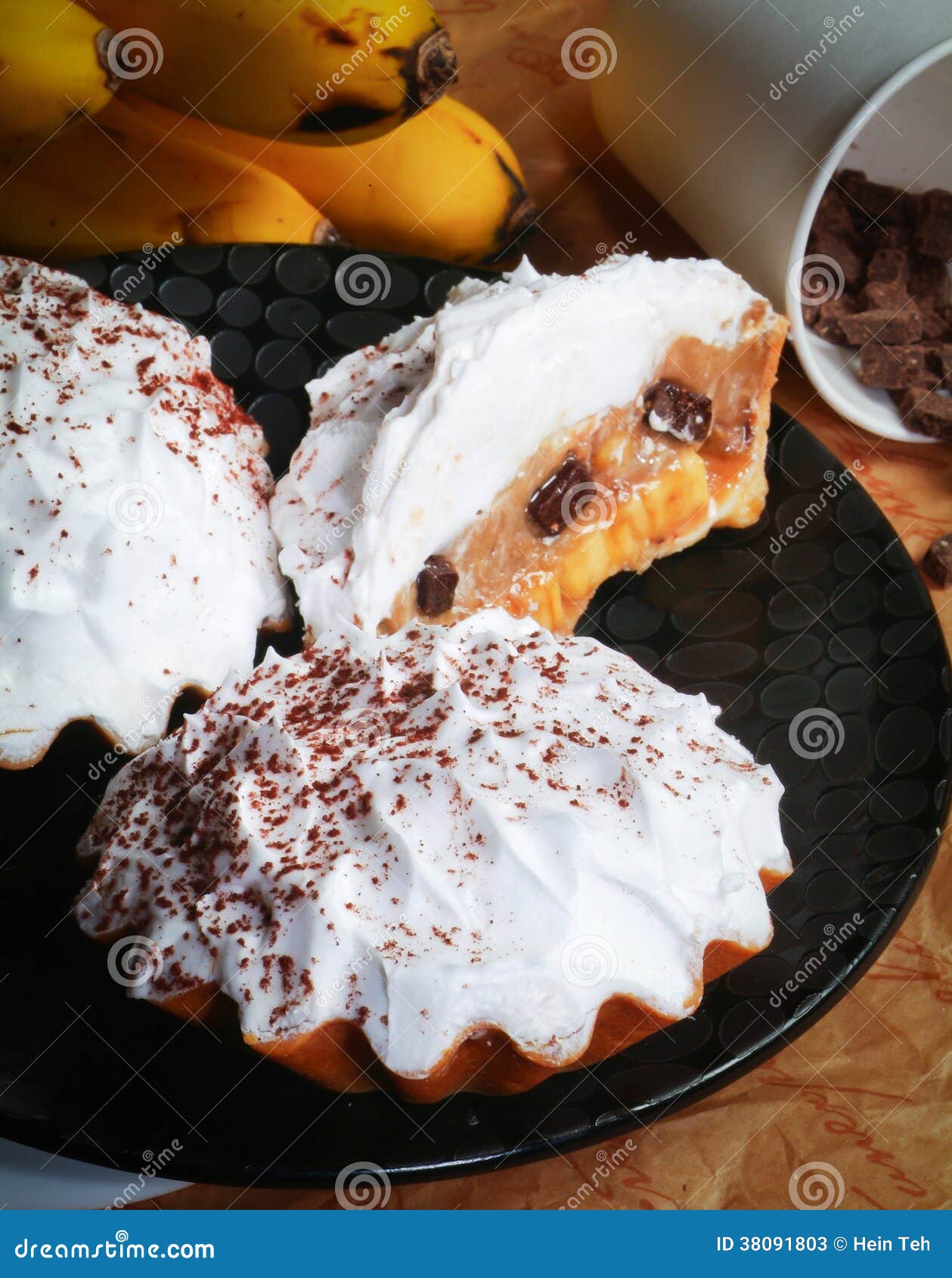 Chocolate Tarts with Benana and Background. Stock Image - Image of ...