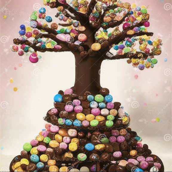 Chocolate Tree with Candy and Sweets Branches. Stock Illustration ...