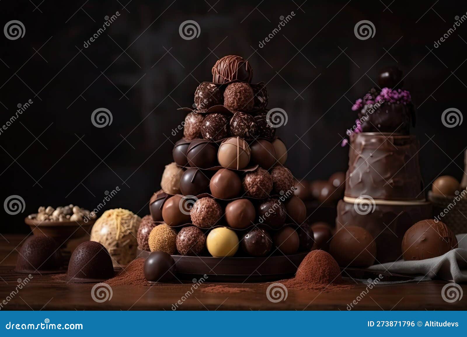 Chocolate Truffle Tower with Different Flavors and Textures Stock ...