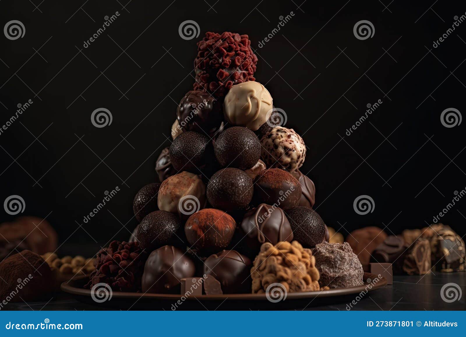 Chocolate Truffle Tower with Different Flavors and Textures Stock ...