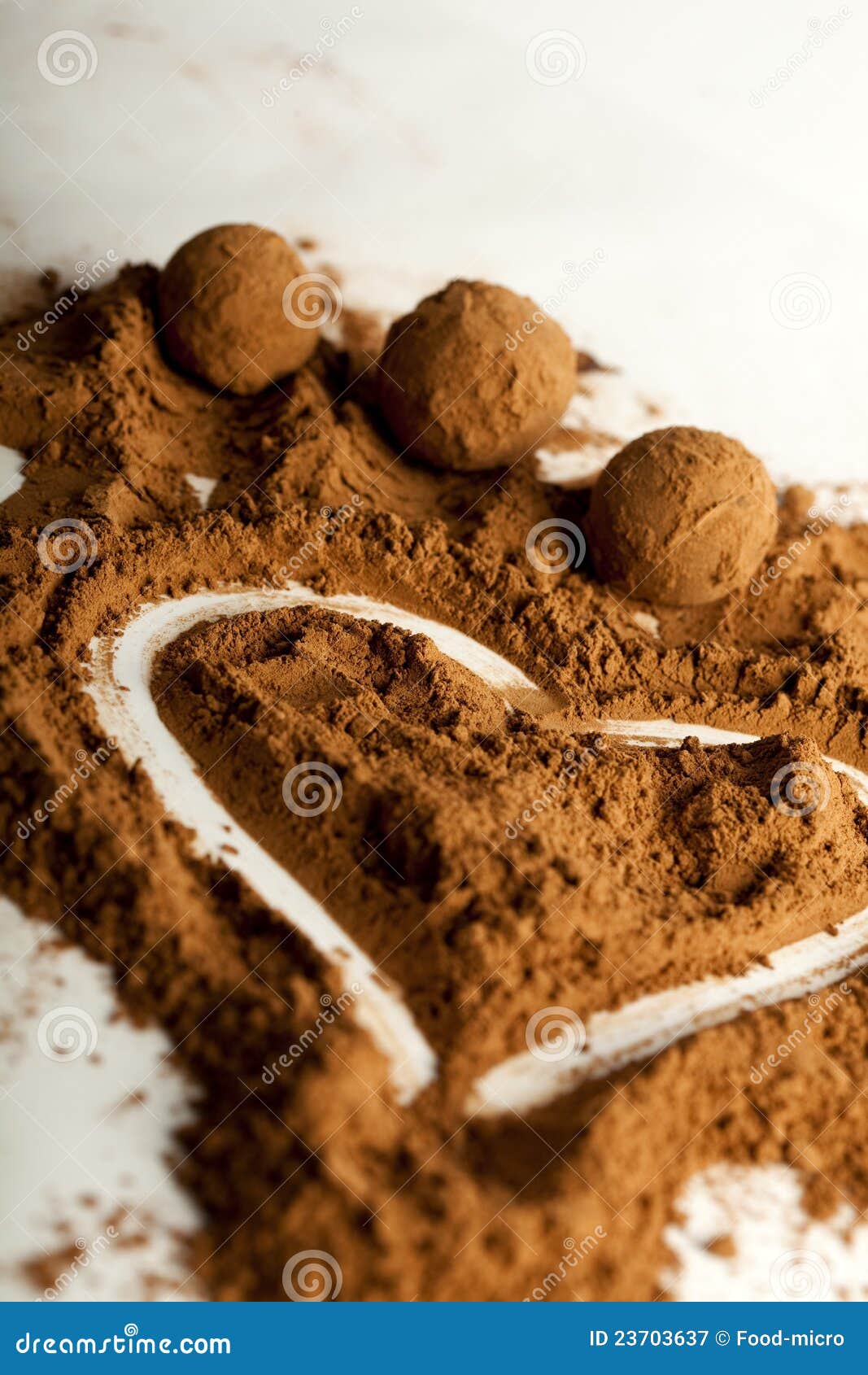 Chocolate Truffles and a Heart Drawn in Cacao Stock Image - Image of ...