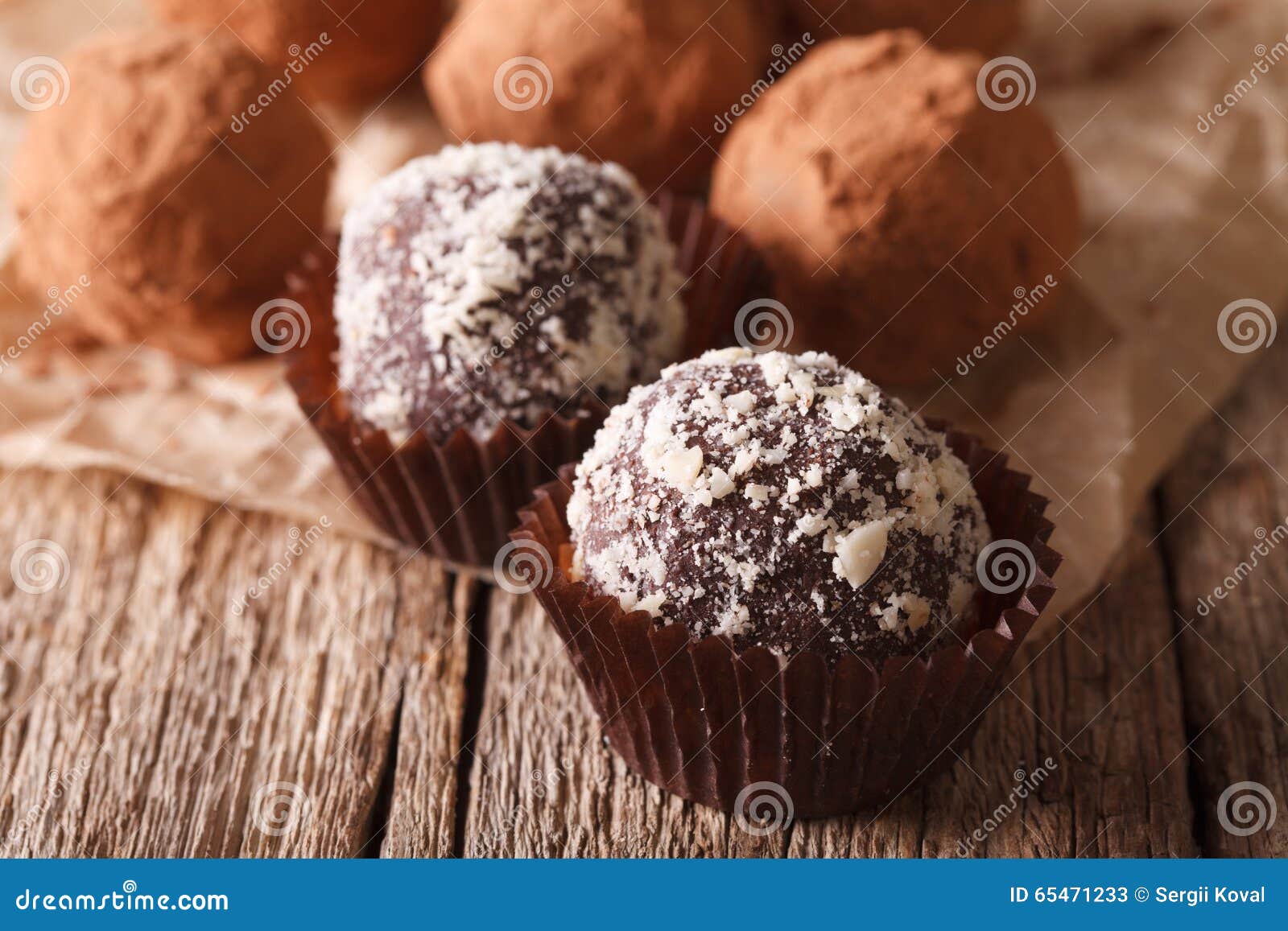 Chocolate Truffles Sprinkled with Nuts Macro. Horizontal Stock Image ...