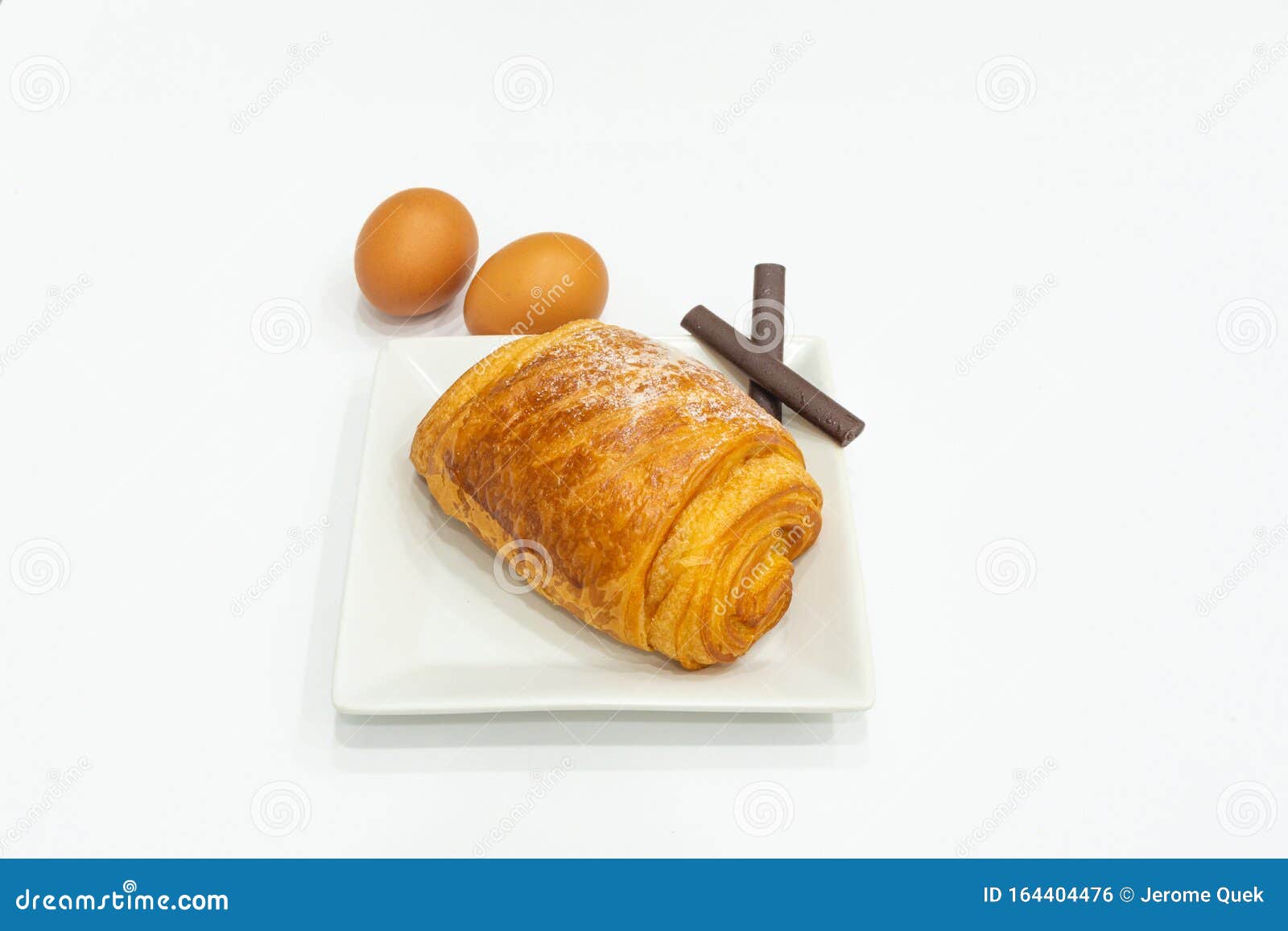 Chocolate Turnover. White Plate and Background. Empty Copy Space for ...