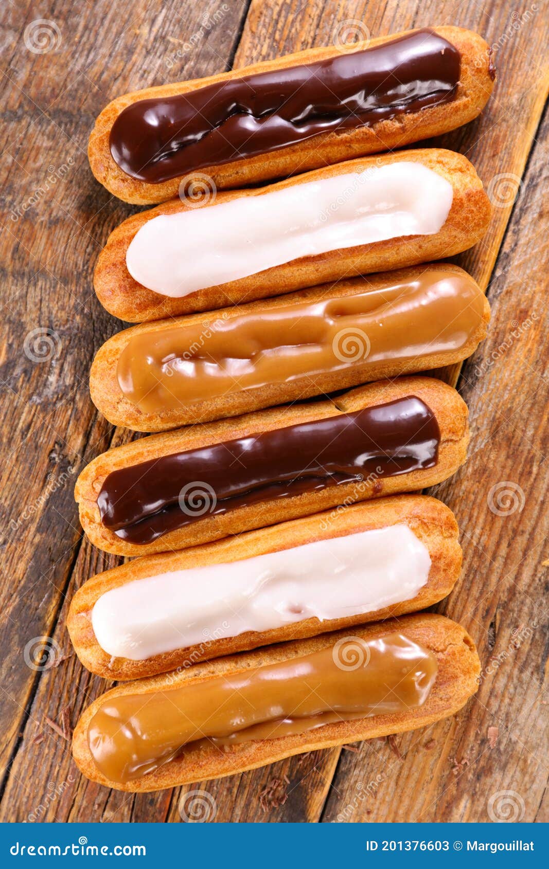 Chocolate, Vanilla and Coffee Eclair Stock Image - Image of vanilla ...