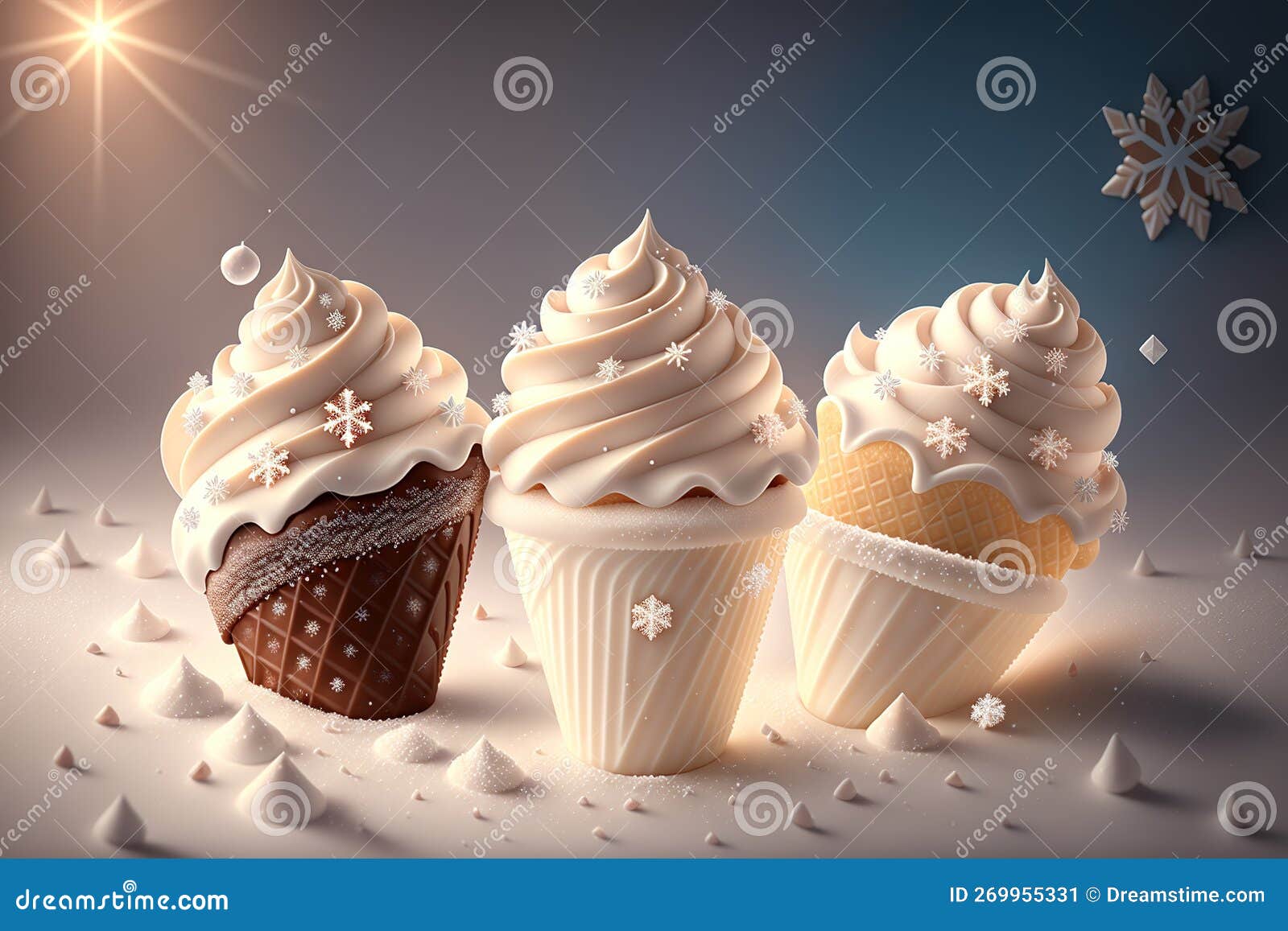 Chocolate Vanilla Ice Cream Cone Ads with Ice Cubes and Snowflakes by ...