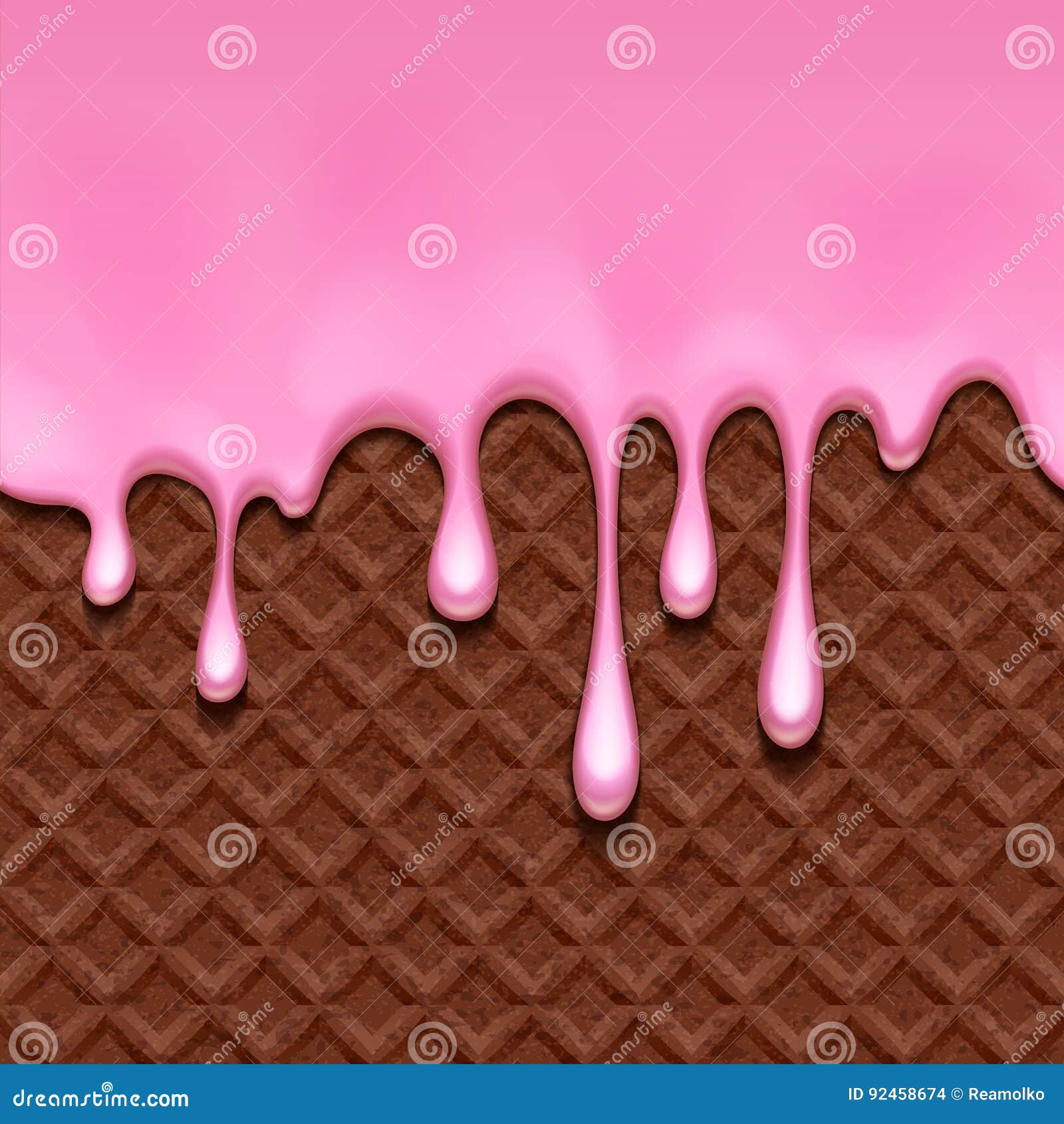 Chocolate Wafer And Melted Pink Cream Vector Background Stock Vector