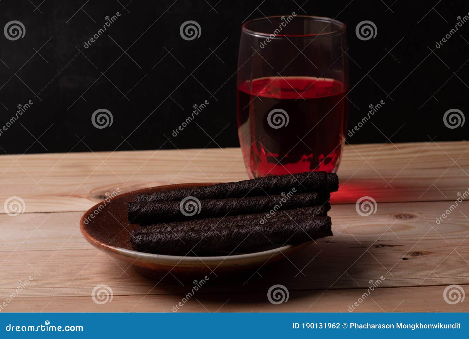 Chocolate Wafer with Red Water. Dark Tone Stock Photo - Image of sundae ...