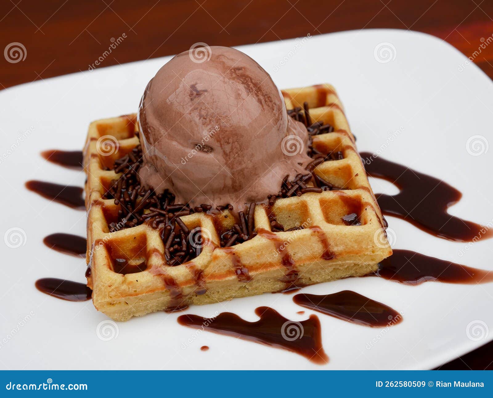 Chocolate Waffle with Ice Cream Topping and Chocolate Sprinkles Stock ...