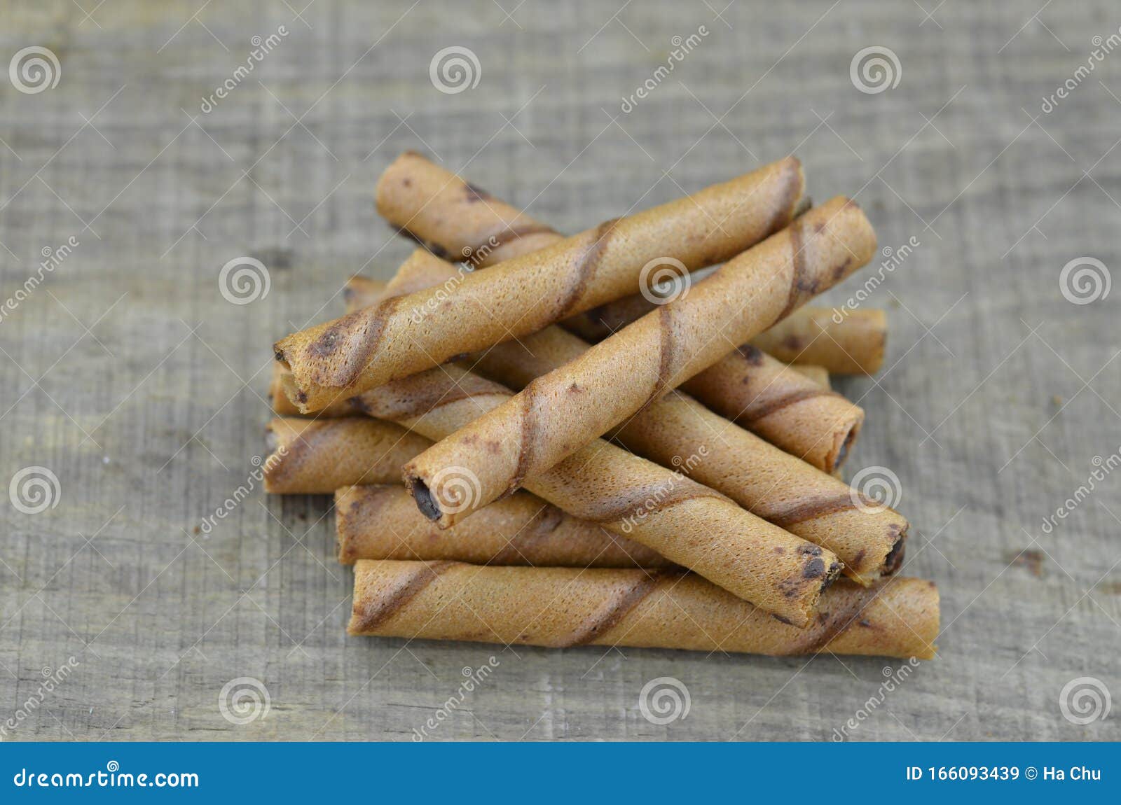 Chocolate Waffle Roll Sticks on Wooden Background Stock Image - Image ...
