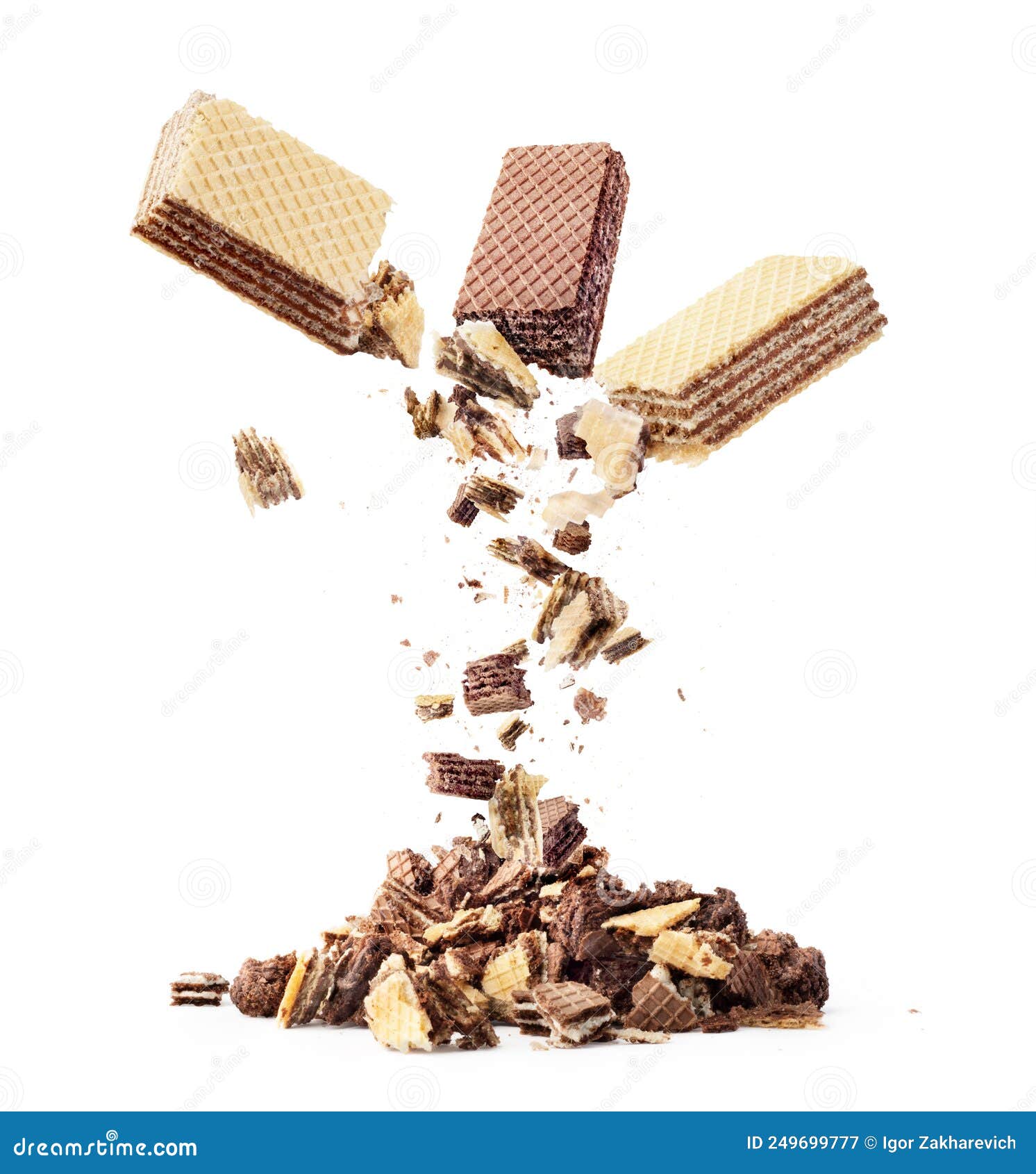 Chocolate Waffles Broken into Pieces, Isolated on a White Stock Image ...