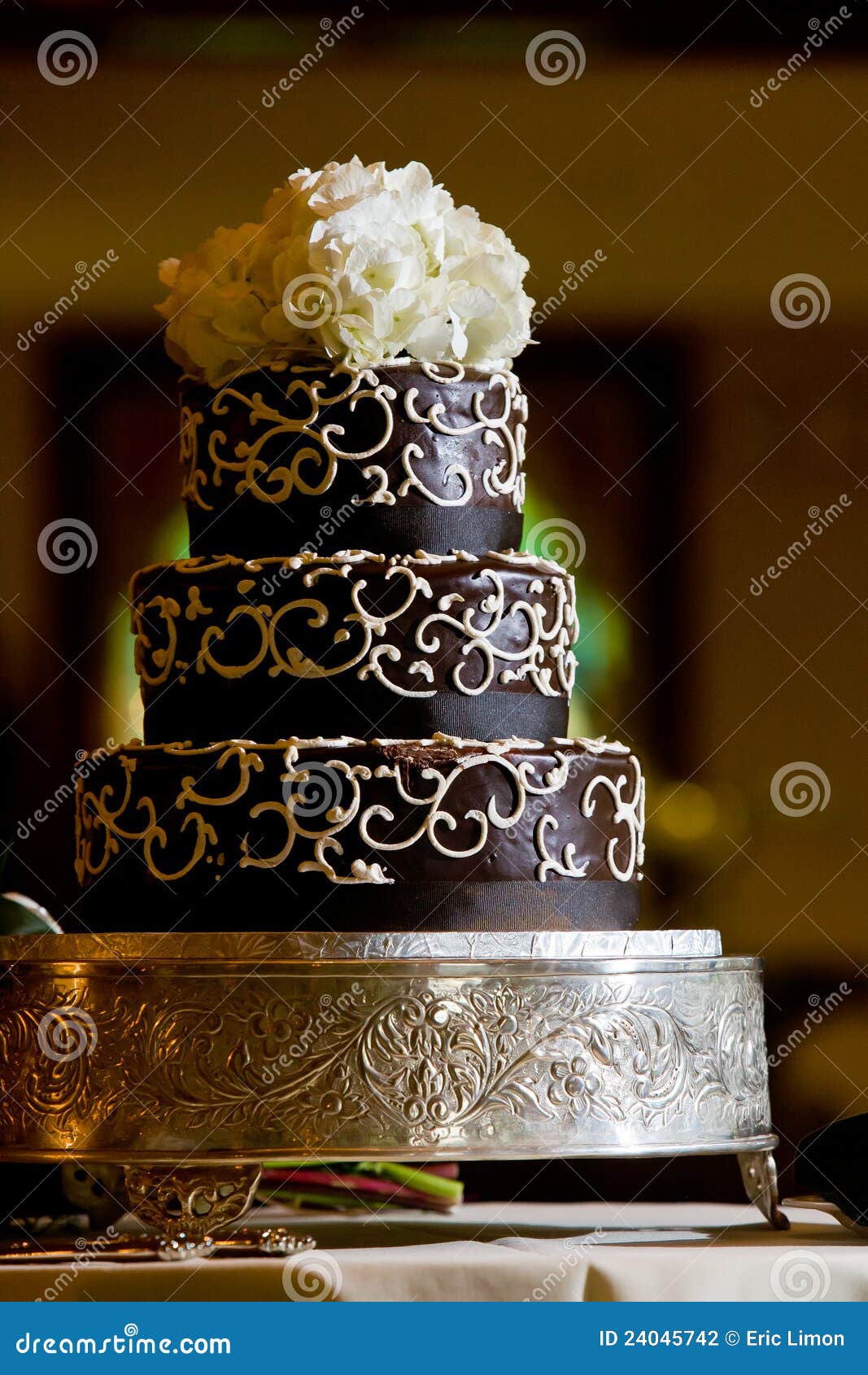 Chocolate wedding cake stock photo. Image of frosting - 24045742