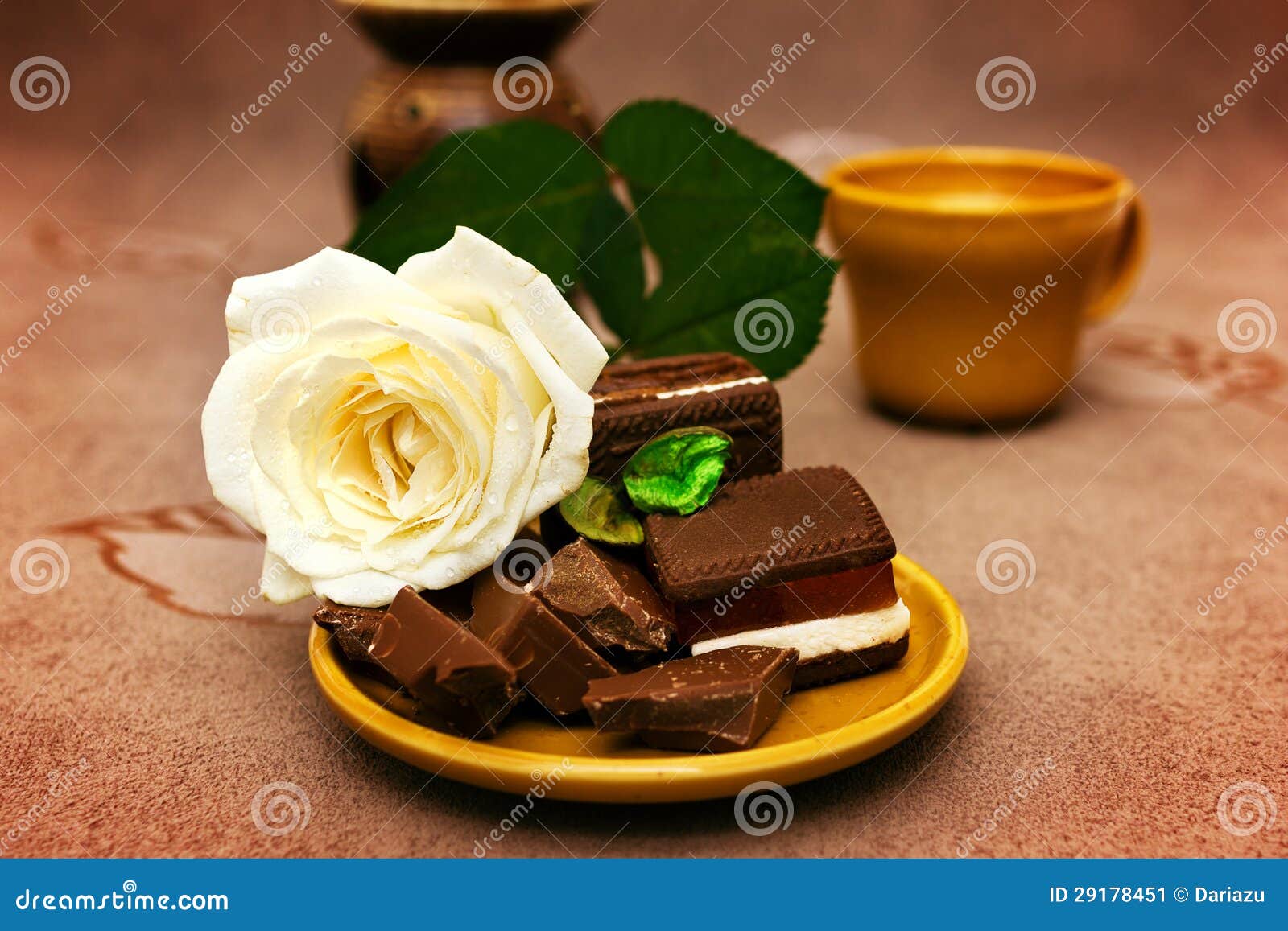 Chocolate with white rose stock image. Image of passion - 29178451