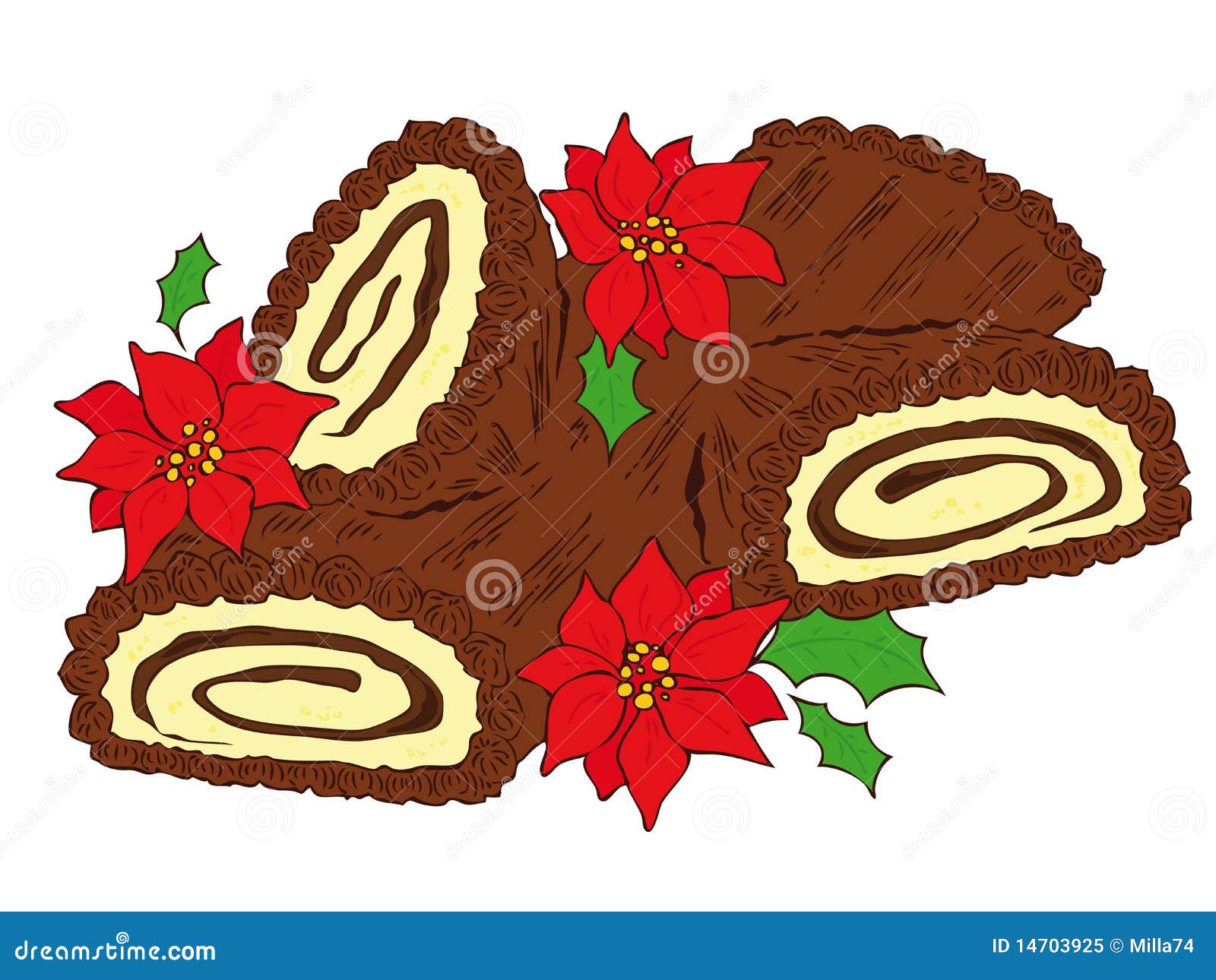 Chocolate Yule log. stock vector. Illustration of draw - 14703925
