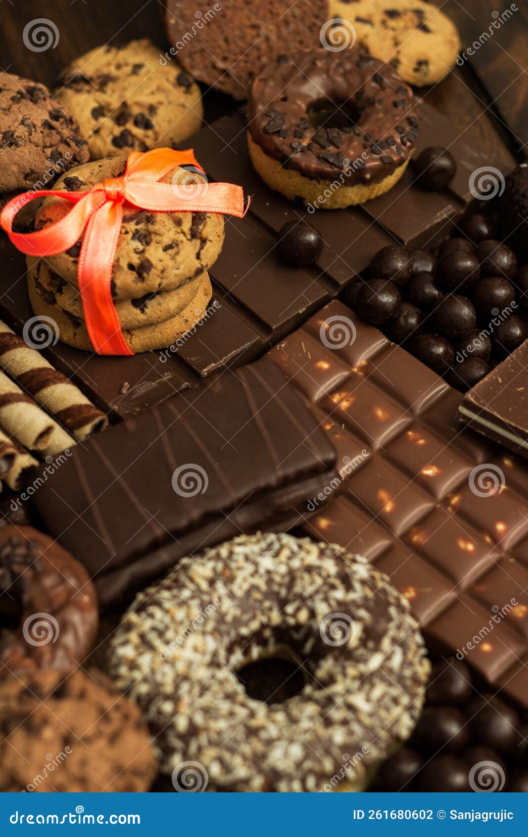 Chocolates and Biscuits Assortment Background Stock Photo - Image of ...