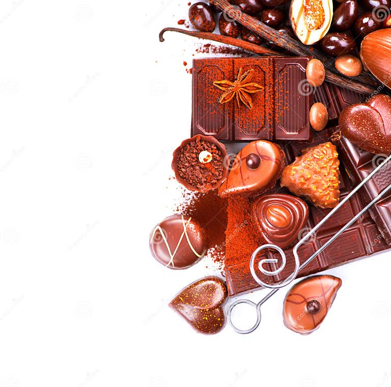 Chocolates Border Isolated on White Stock Photo - Image of food ...