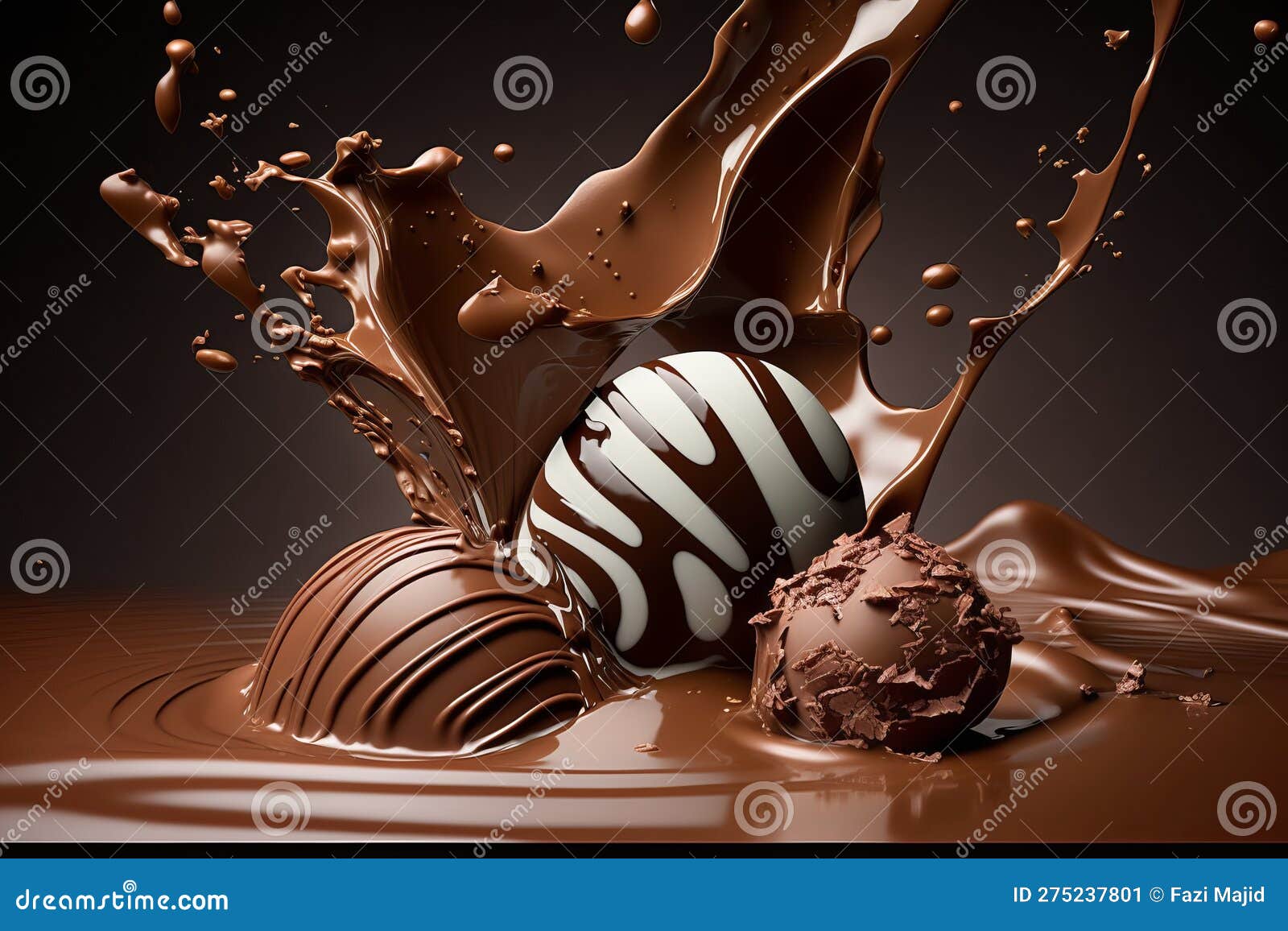 Chocolates Dropping into Liquid Cacao Chocolate,Generative AI Stock ...