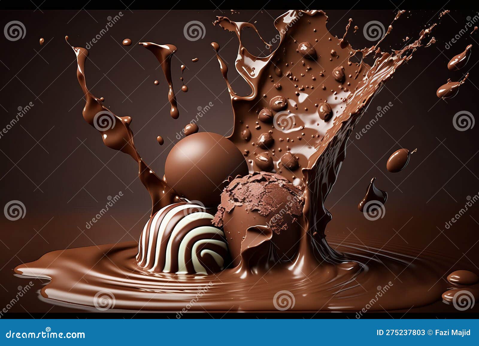 Chocolates Dropping into Liquid Cacao Chocolate,Generative AI Stock ...