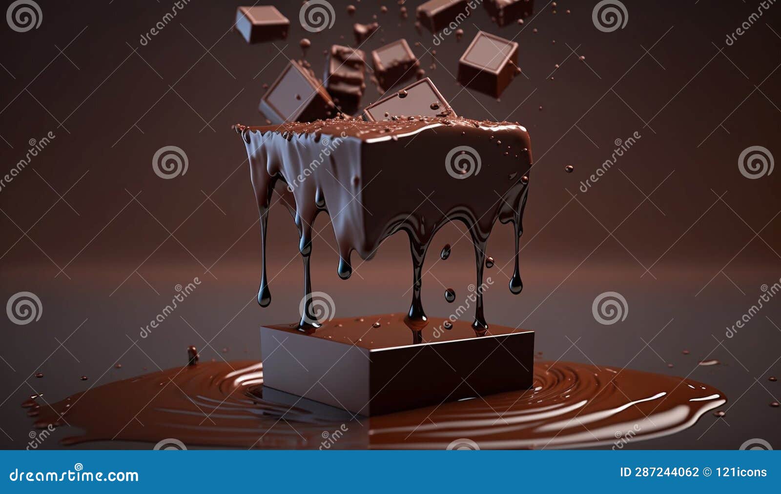 Chocolates Dropping into Liquid Cacao Chocolate. Generative AI Stock ...