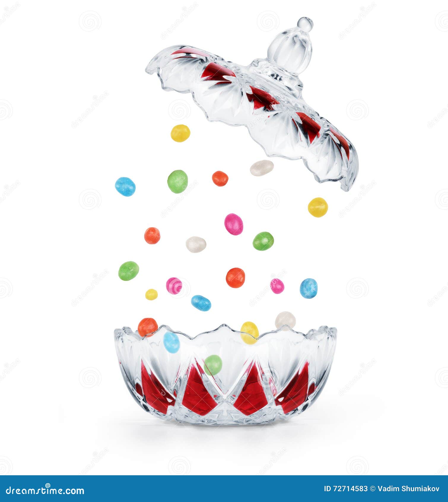 Chocolates are Falling into the Clear Candy on a White Background Stock ...