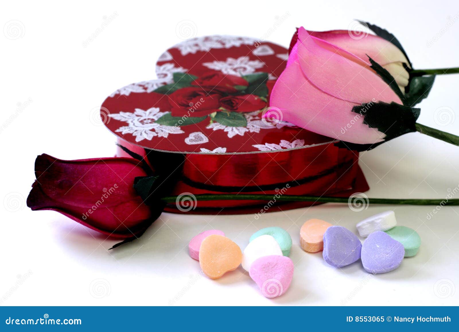 Chocolates, Heart Candies, & Wood Roses Stock Image - Image of romance ...