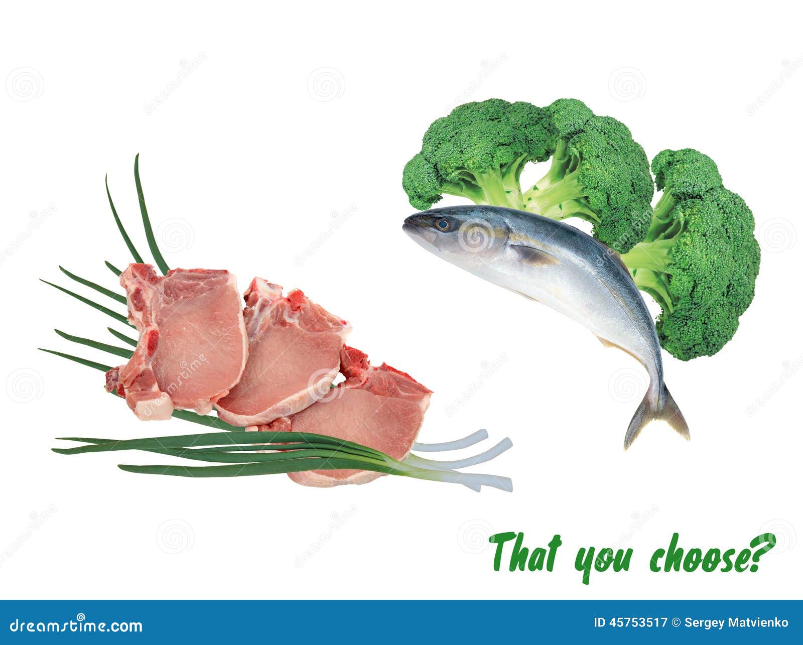 Fish or Meat on a White Background Stock Image - Image of choice, onion ...